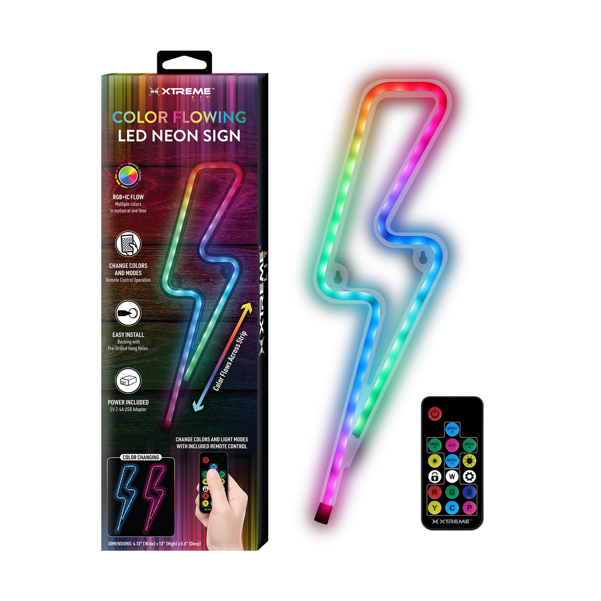 Amazon.com : Lightning Bolt Multi Color LED Neon Sign, Plastic Hanging ...