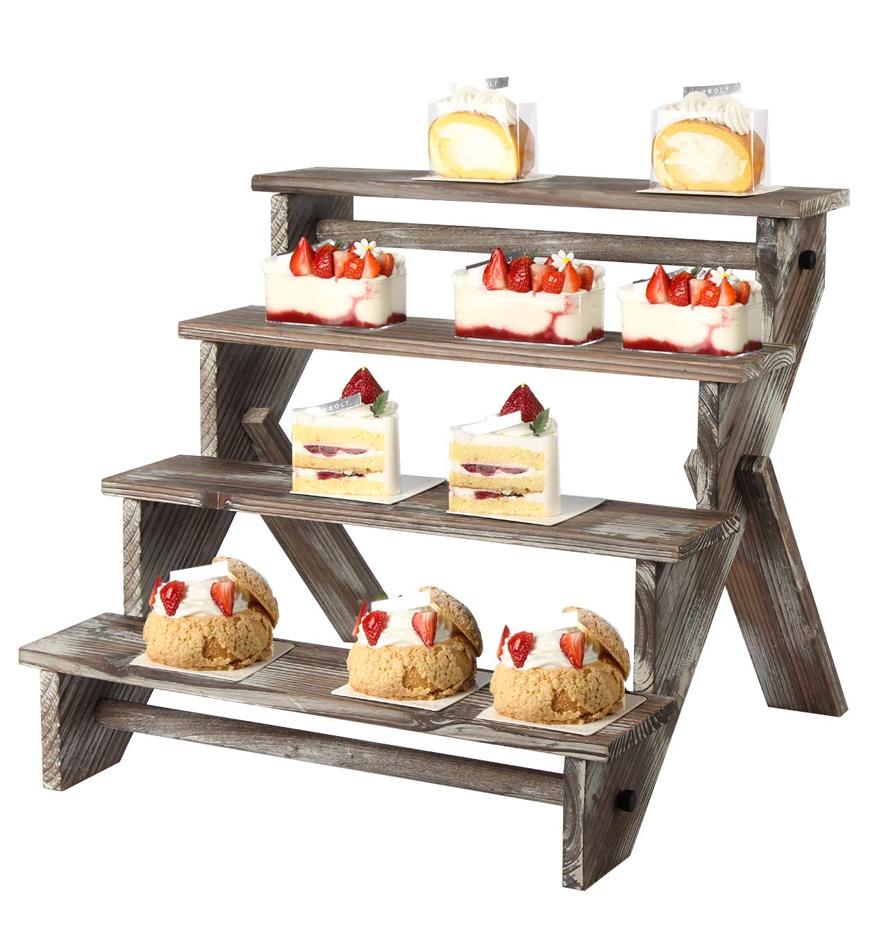 J JACKCUBE DESIGN Rustic Wood Display Stand, 4 Tier Cupcake Stand Stair ...