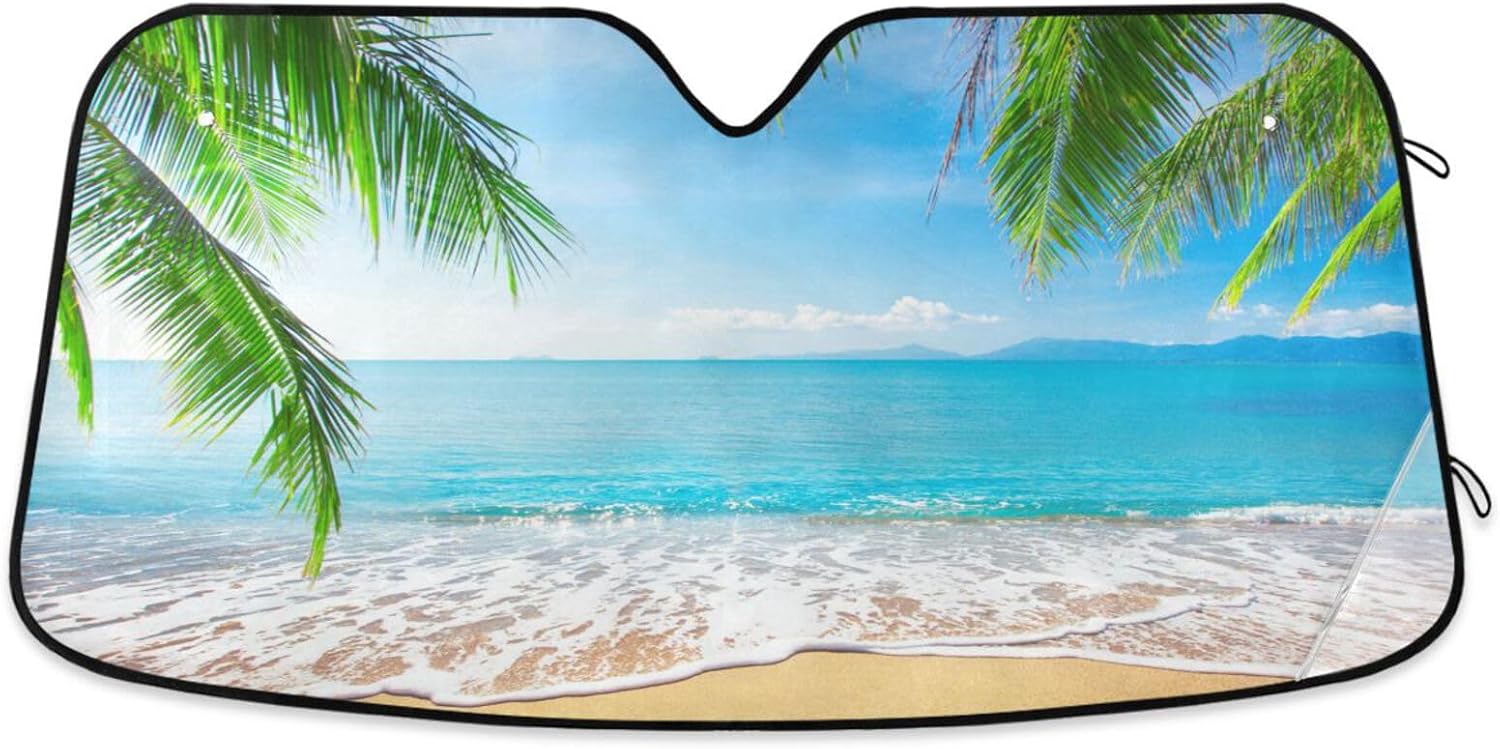Amazon.com: Beach Car Windshield Sun Shade, Tropical Beach and Palm ...