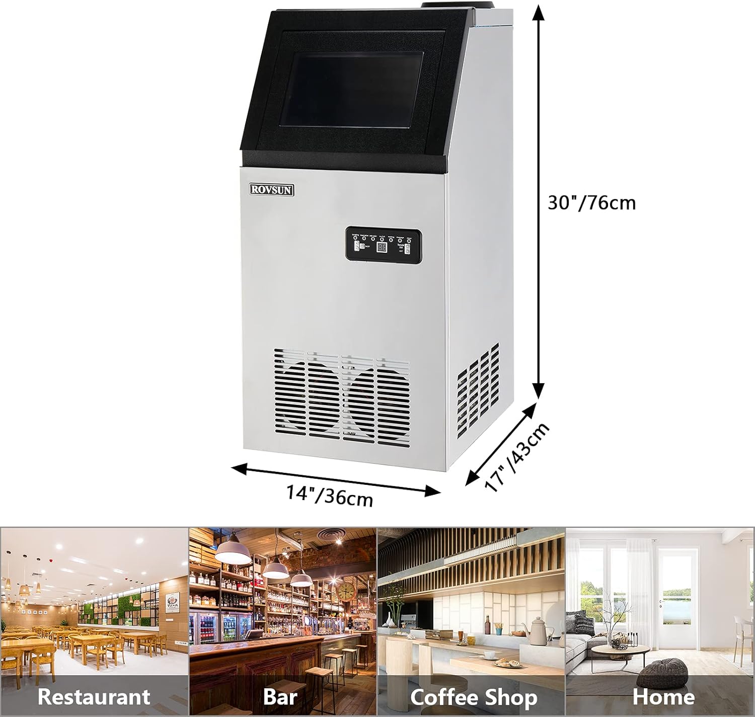 ROVSUN Máquina de hielo comercial de 110 libras24 horas automática integrada de acero inoxidable ...