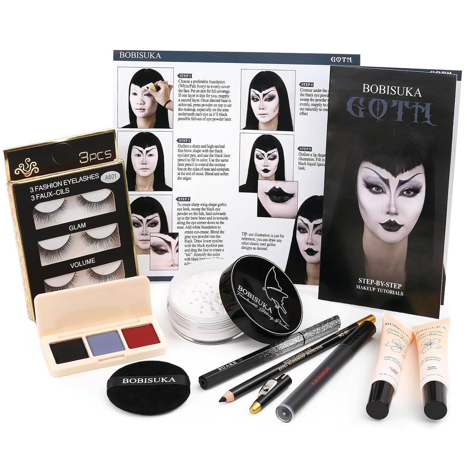 Amazon.com: Halloween Goth Makeup, Complete Goth Make Up Set with White ...