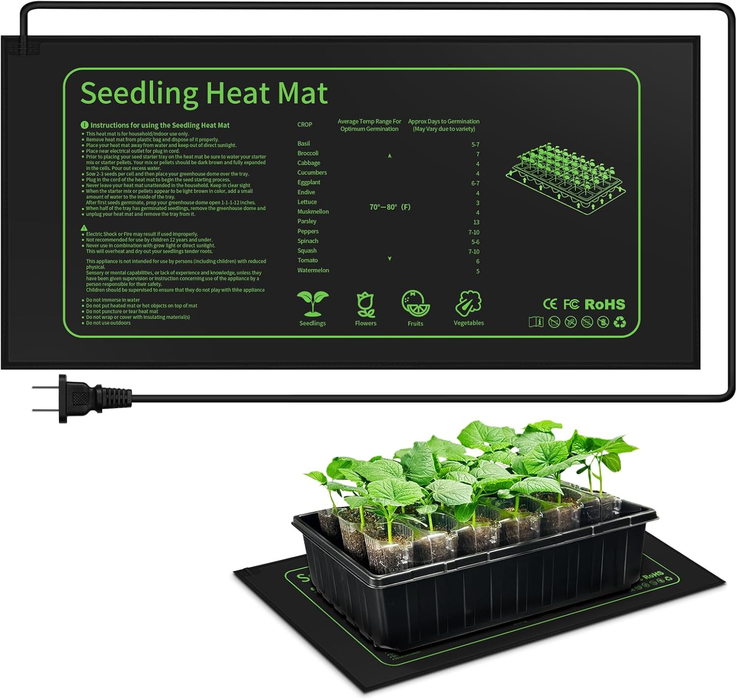 Amazon.com : GOXAWEE Seedling Heat Mat, 10" x 20.75" Warm Hydroponic ...