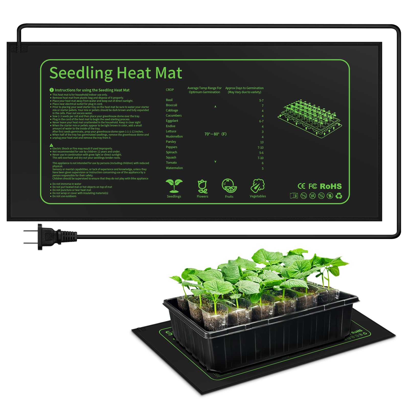 Amazon.com : GOXAWEE Seedling Heat Mat, 10" x 20.75" Warm Hydroponic ...