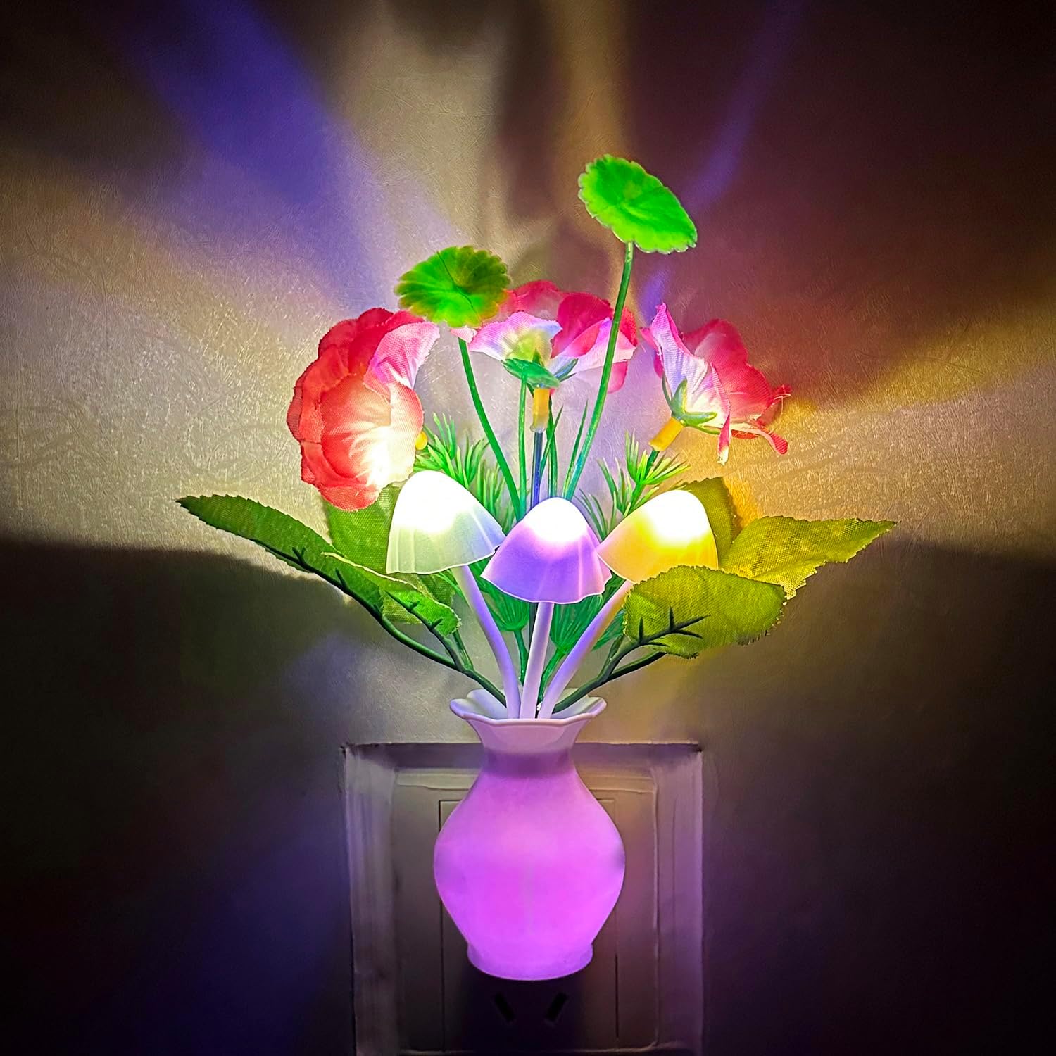 Amazon.com: Warmstor 2 Pack Mushroom Night Light, Lily Flowers Plug-in ...