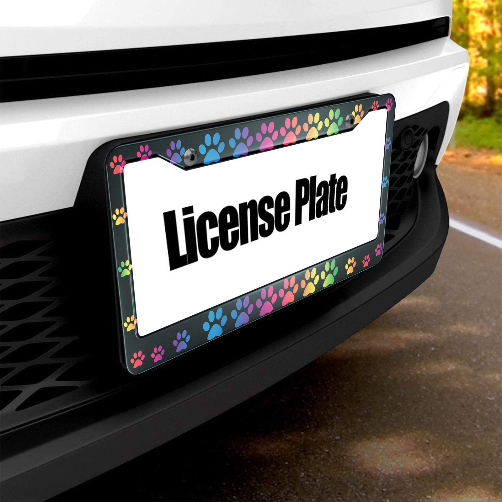 Rainbow Paw Print License Plate Frame