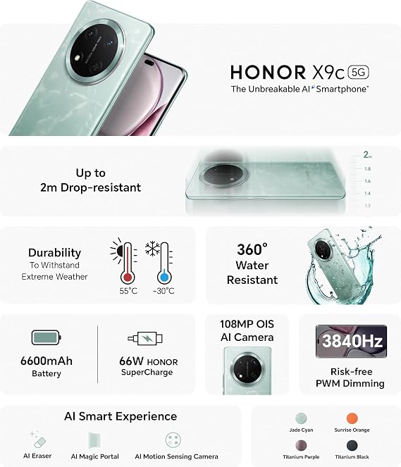 HONOR X9c 5G 12GB RAM 256GB Dual SIM Jade Cyan With Free Gifts - UAE ...