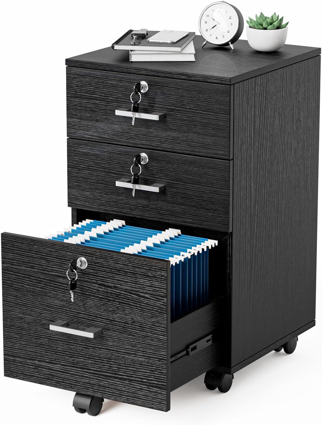Amazon.com: VICLLAX 3 Drawer Mobile File Cabinet with Lock Under Desk ...