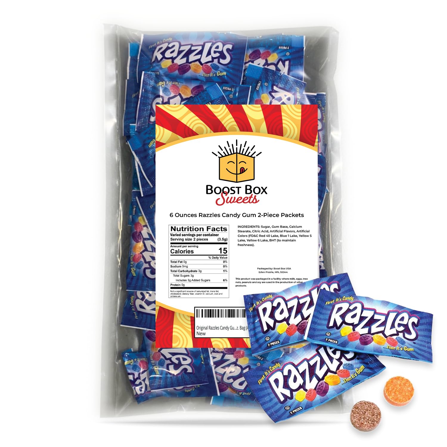 Amazon.com : Original Razzles Candy Gum 2-Piece Packets Assorted Fruit ...