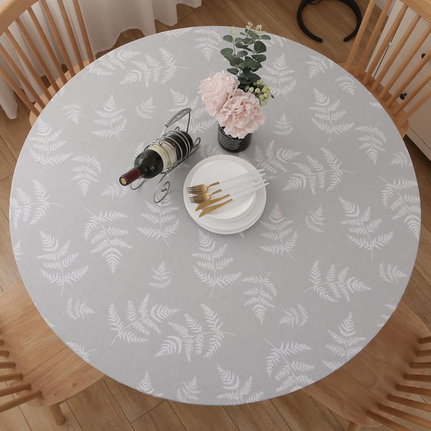Amazon.com: Subakvo Round Vinyl Fitted Tablecloth, Waterproof Elastic ...