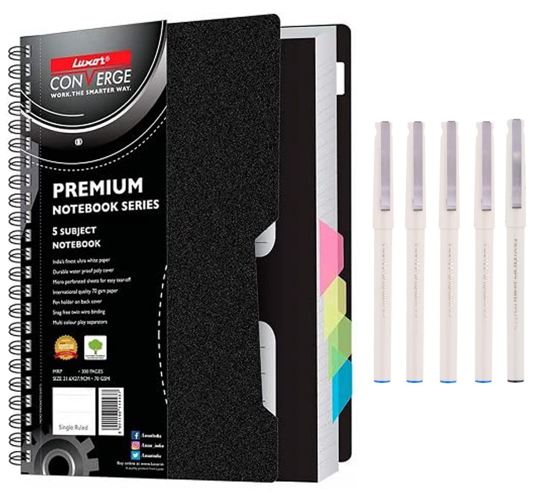 Luxor 5 Subject Single Ruled Notebook - A4, 70 GSM, 300 pages & Pilot ...