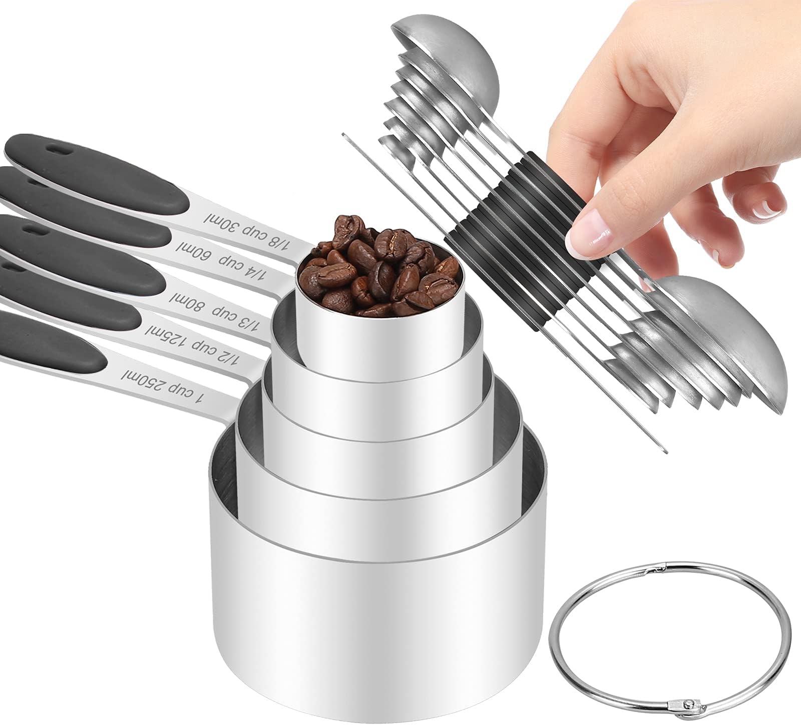 Amazon.com: Measuring Cups and Spoons Set Stainless Steel 7 Stackable ...