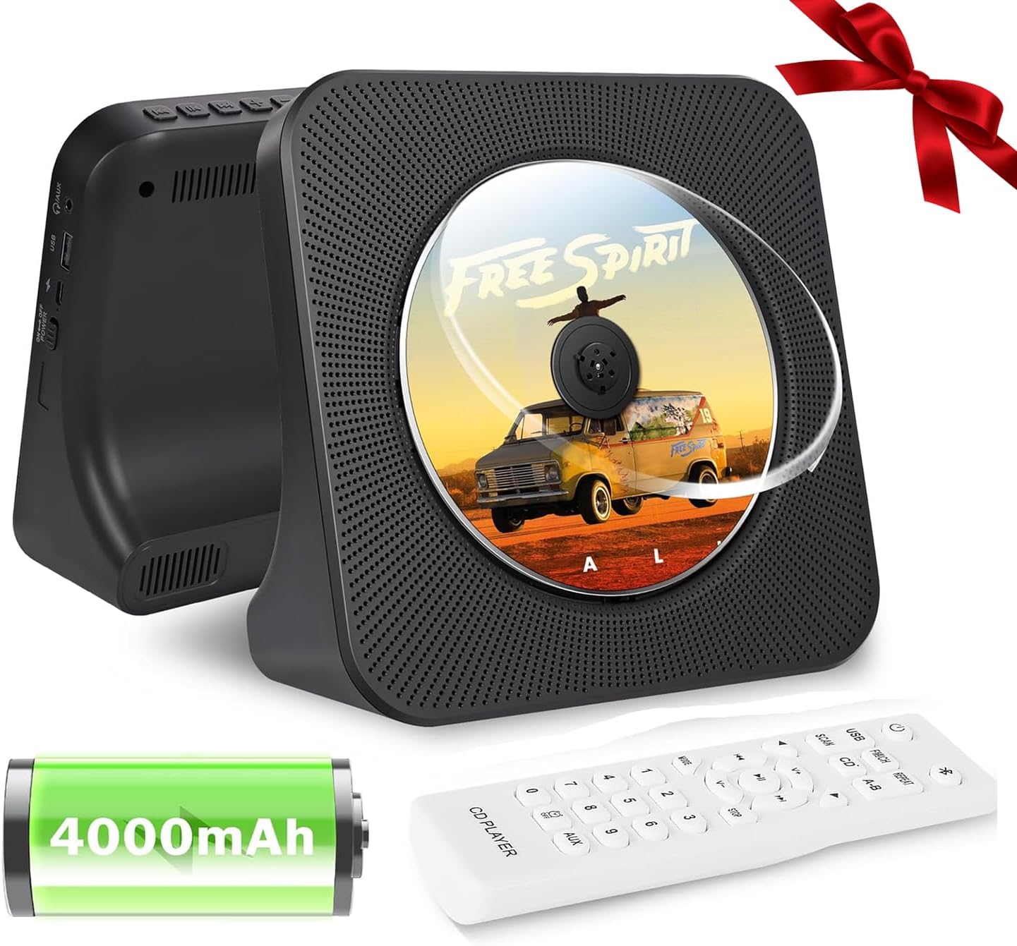 Portable CD Player with Bluetooth, 4000mAh Rechargeable CD player for ...