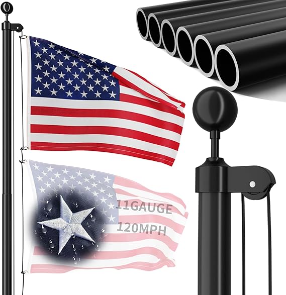 Amazon.com : FFILY 11 Gauge Heavy Duty Flag Pole, 25 FT Extra Thick ...