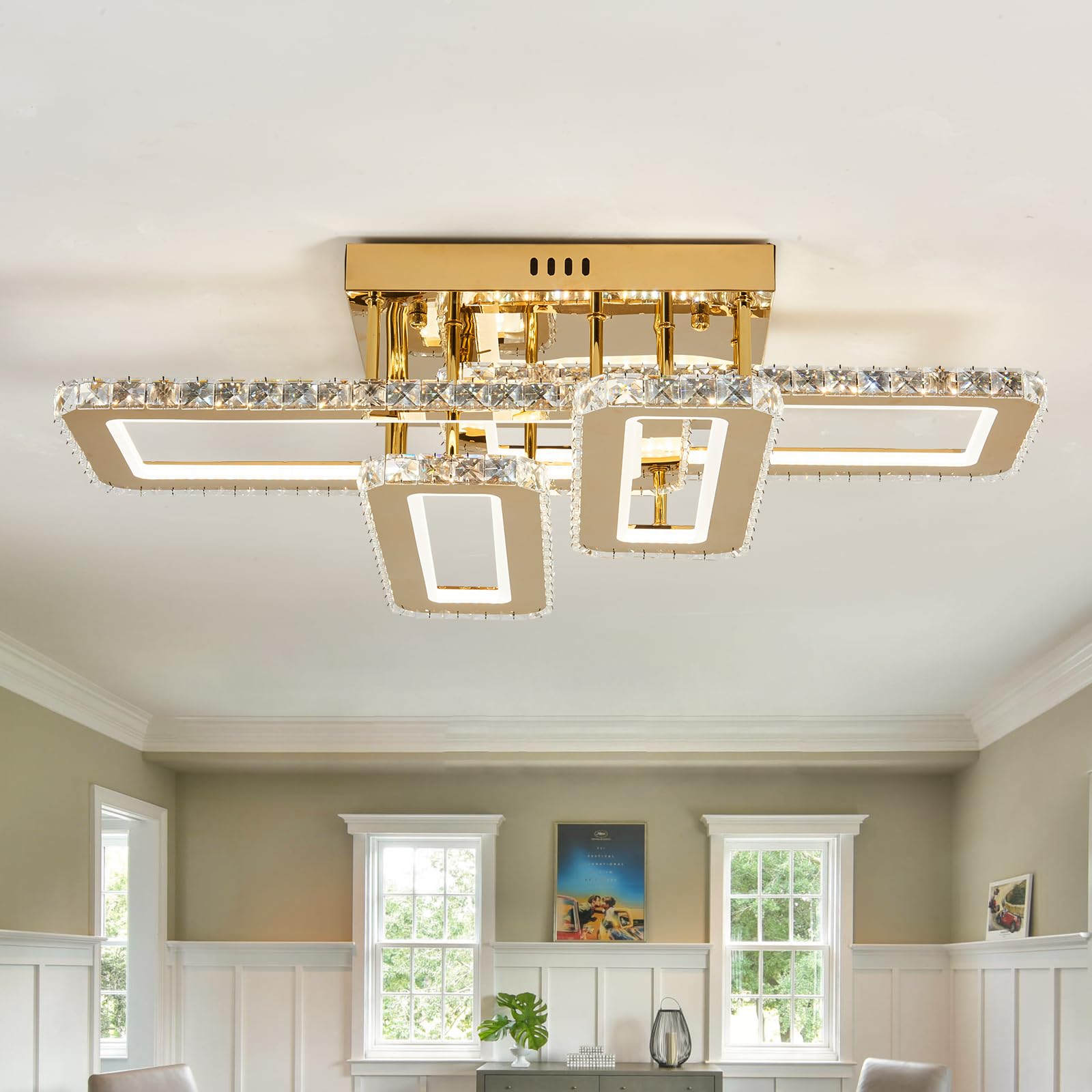 ZGLAOJT Large Crystal Ceiling Light Gold Modern LED Ceiling Light ...