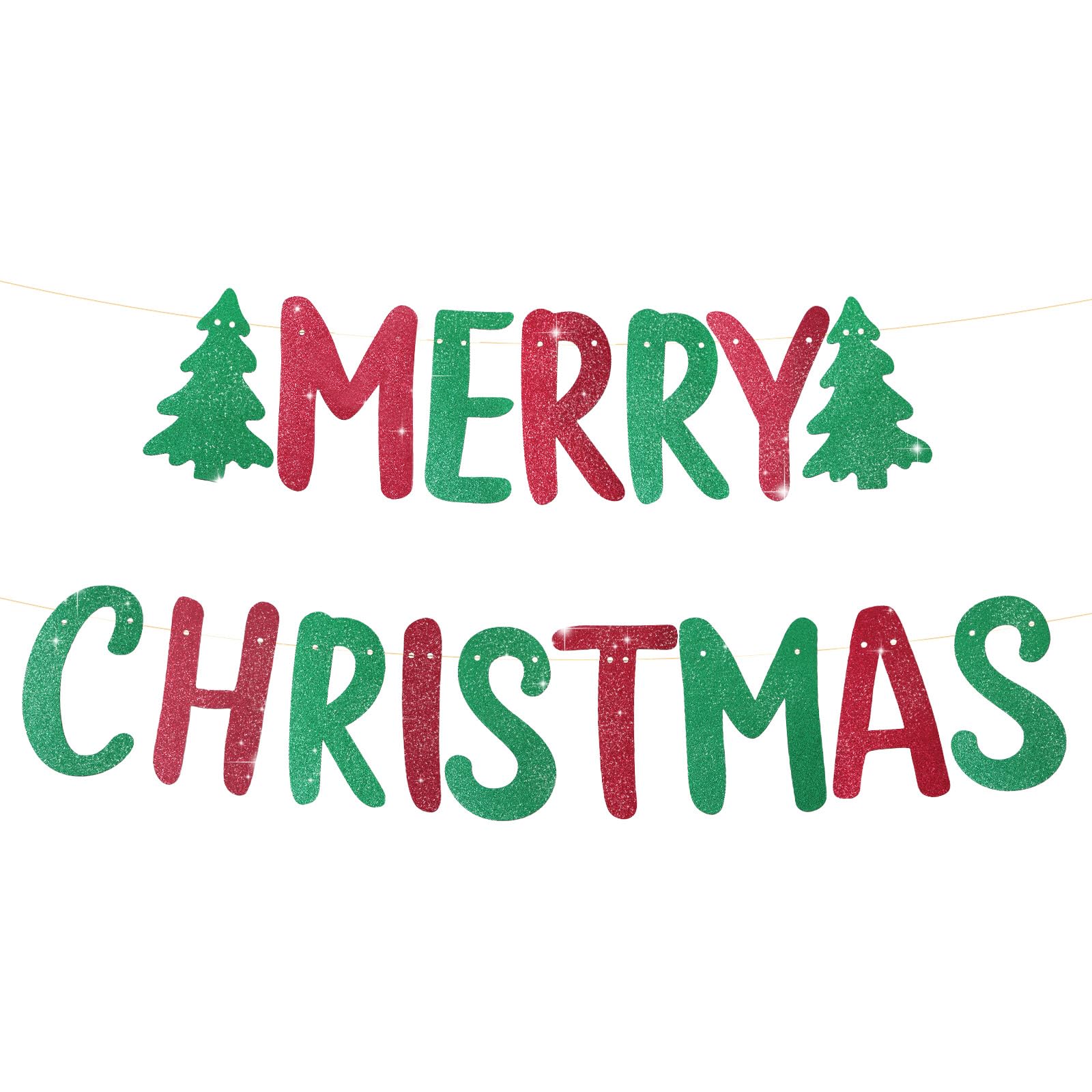 Amazon.com: Small Merry Christmas Banner Indoor Glitter Red Green Merry ...