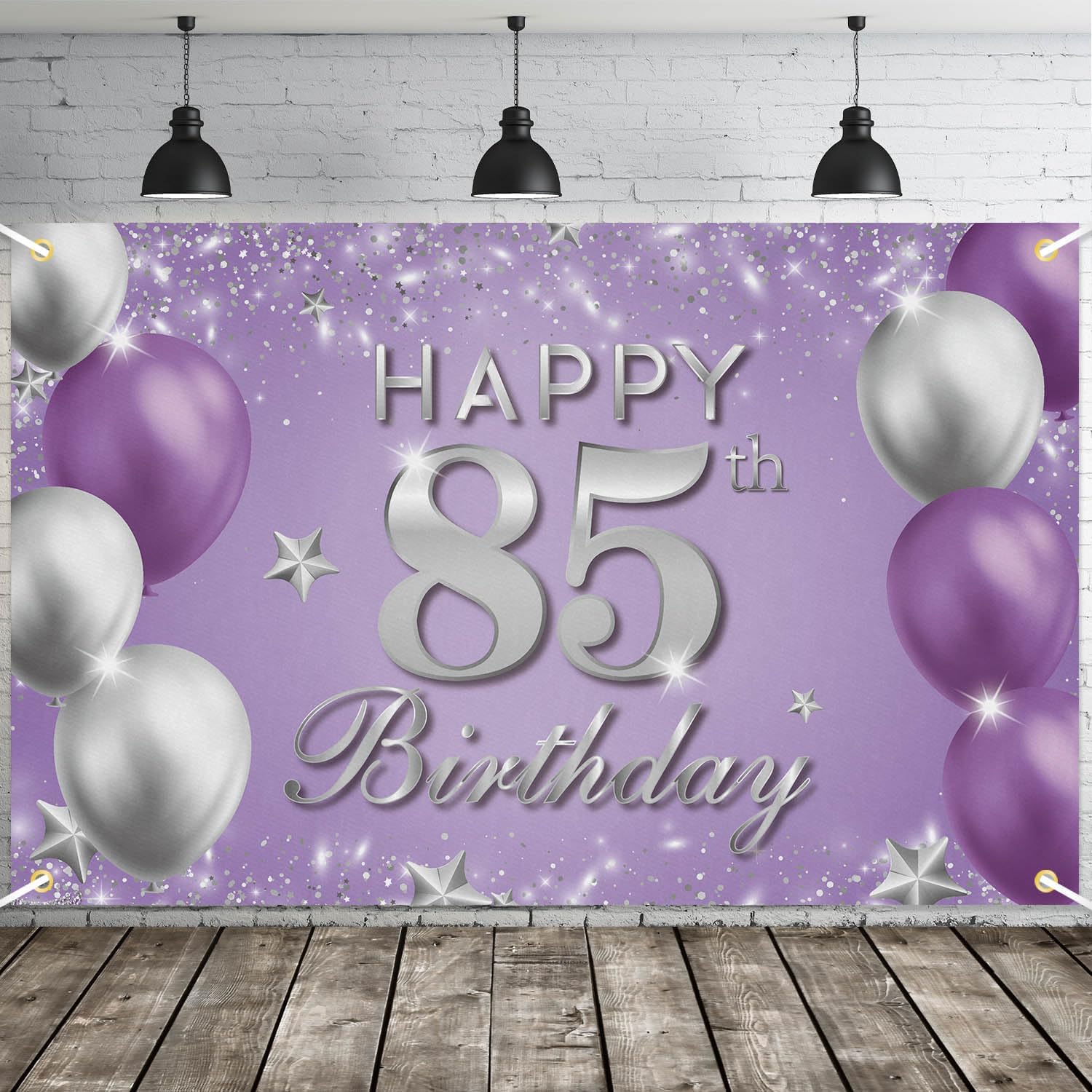 Amazon.com: JOYKY Happy 85th Birthday Banner, Purple Silver 85th ...