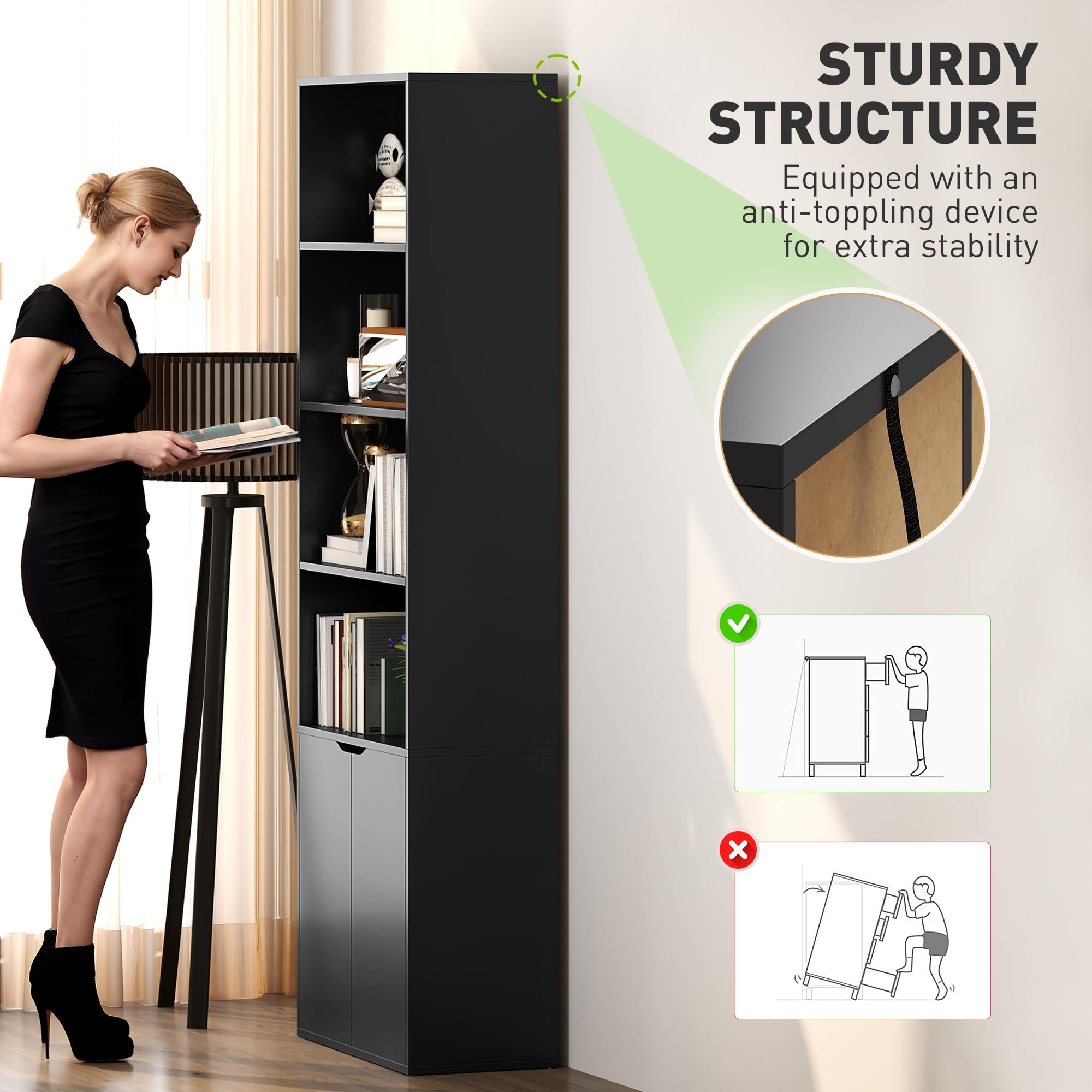 Bookshelf With Glass Doors HOMCOM Multi-Shelf Bookcase Freestanding ...