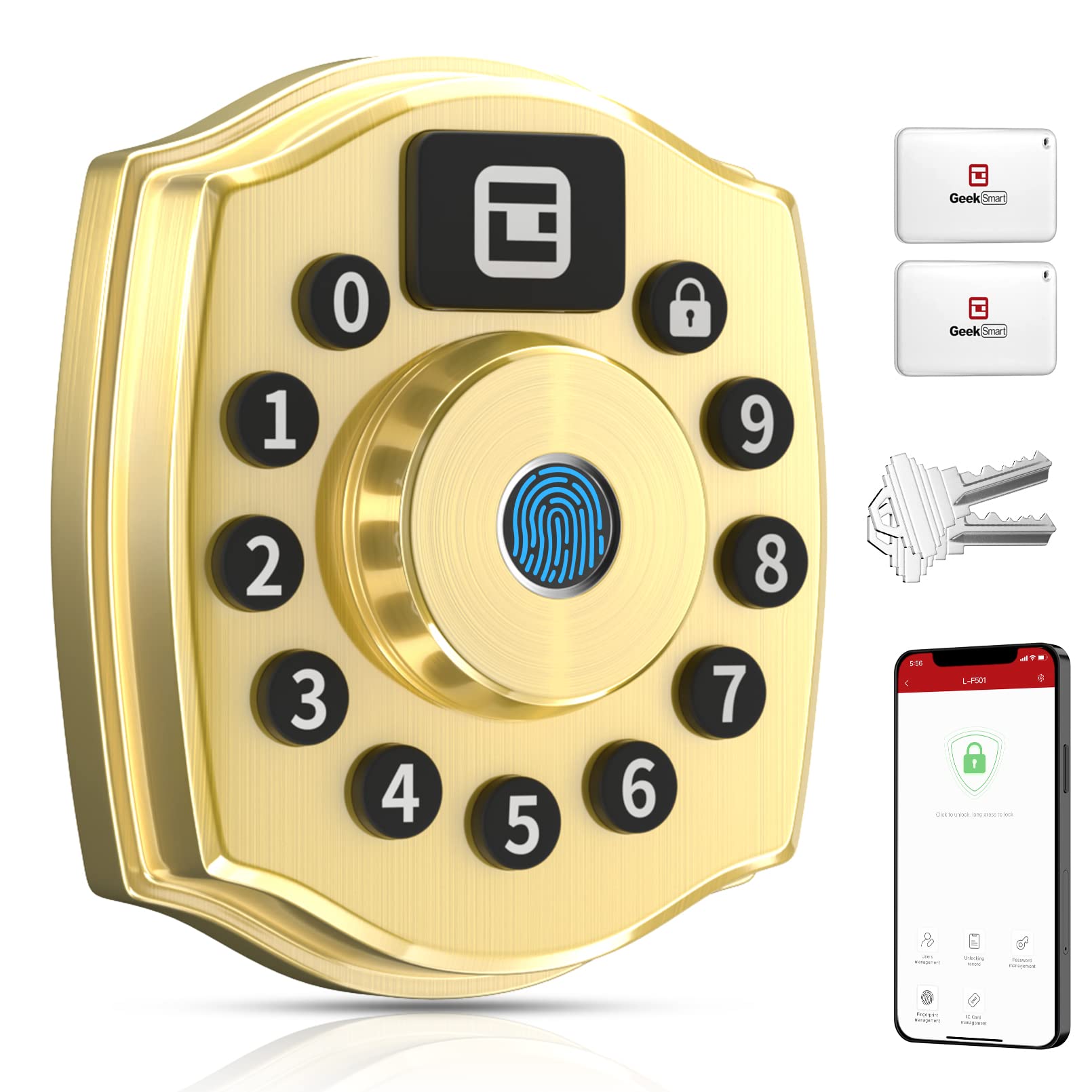 Geek Smart Door Lock Fingerprint Door Lock with App, Smart Deadbolt ...
