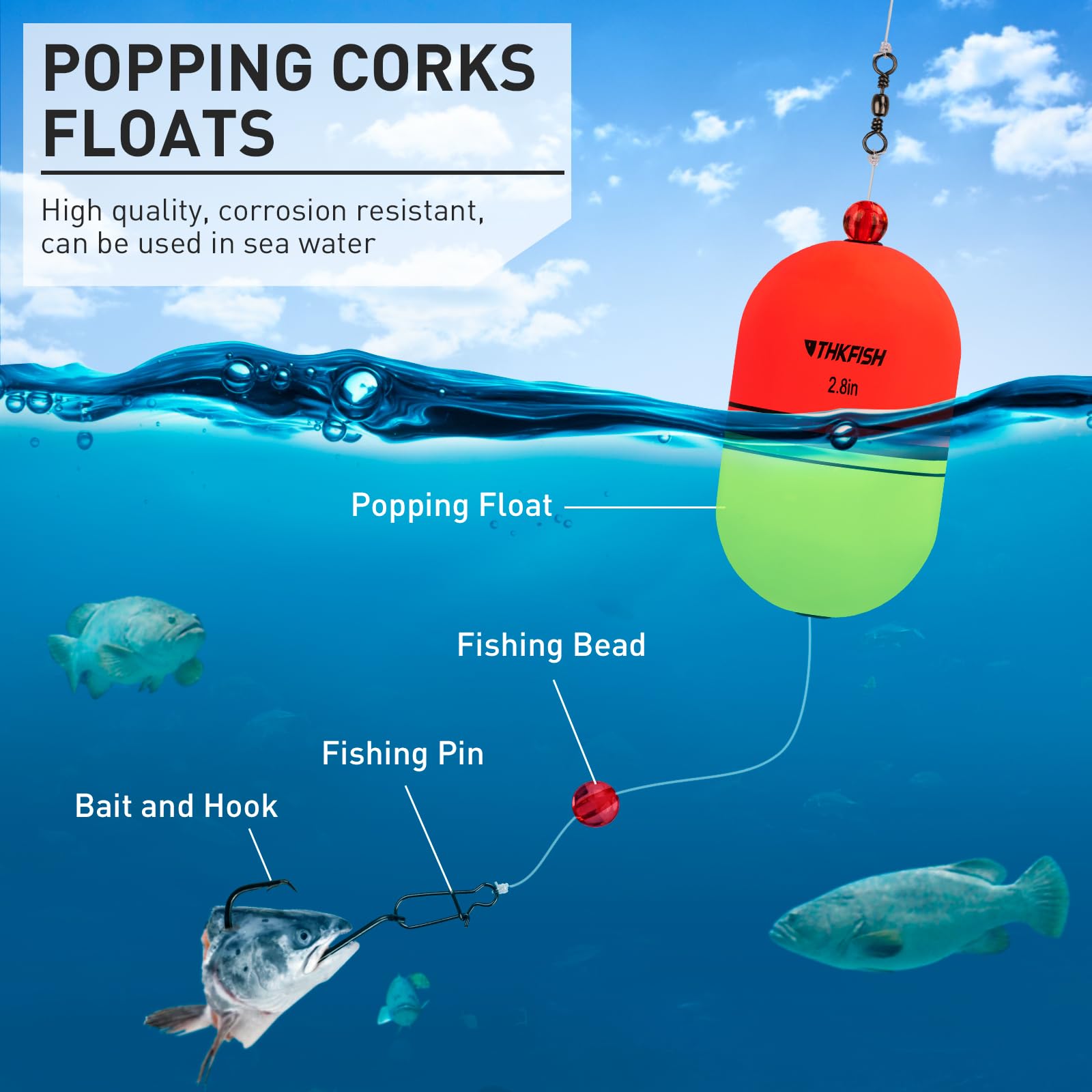 Snapklik.com : Fishing Slip Bobbers,EVA Foam Popping Floats Weighted ...