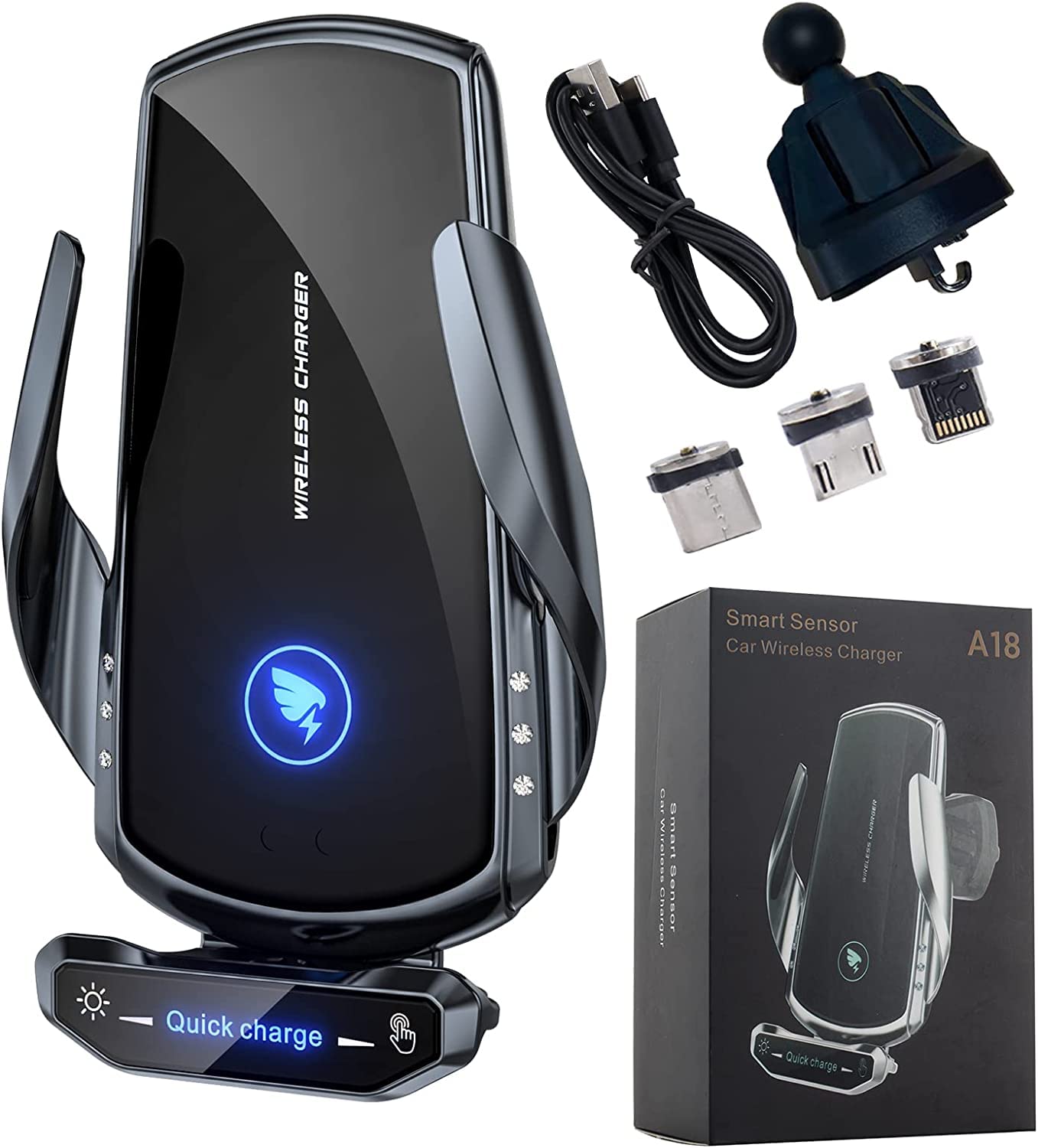 Amazon.com: Wireless Car Charger Mount 15W Fast Charging Auto Clamping ...