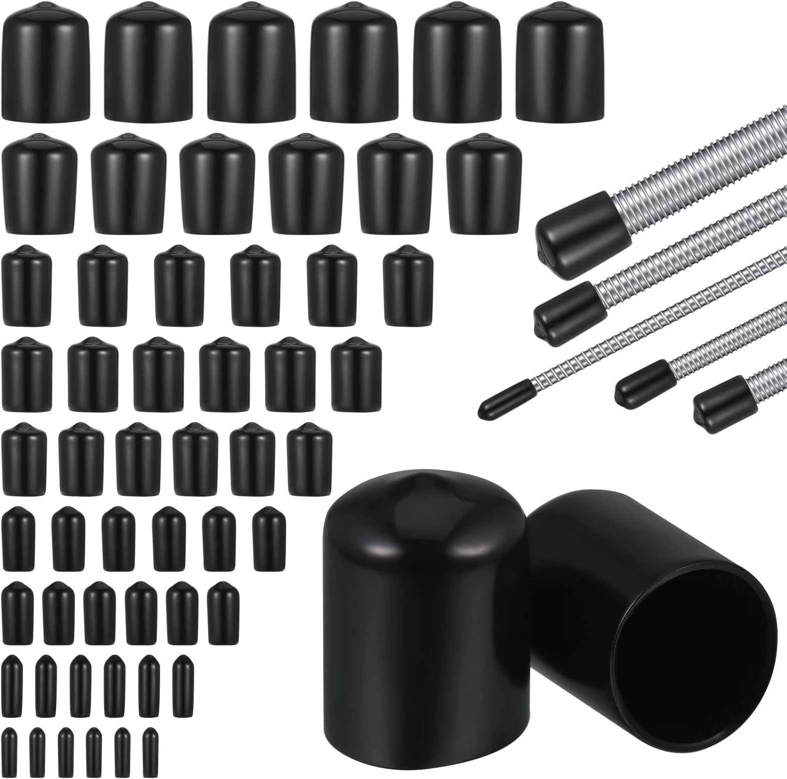 156 Pcs 9 Sizes Rubber End Caps，Black Round Vinyl Flexible End Caps ...