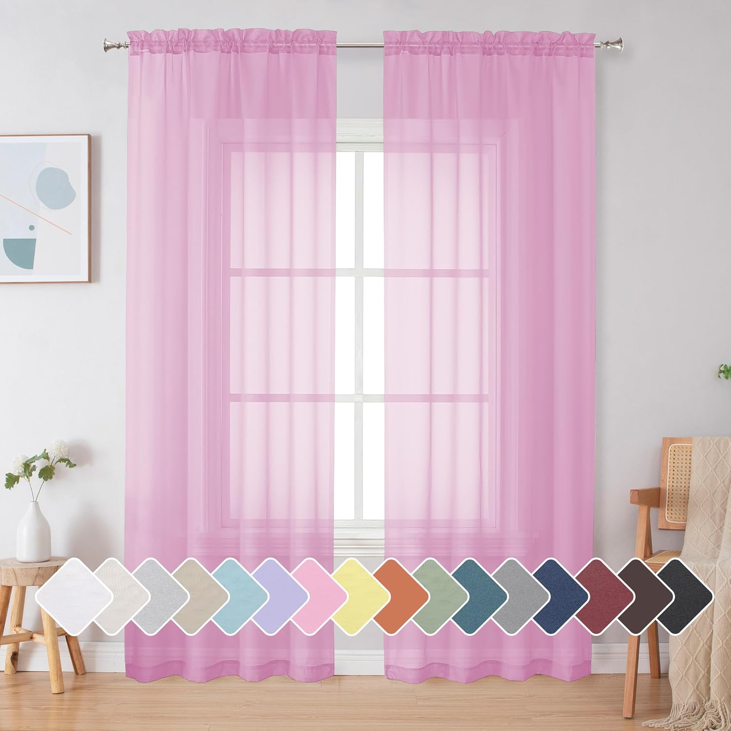 Amazon.com: Simplebrand Pink Sheer Curtains 84 Inches Long, Light ...