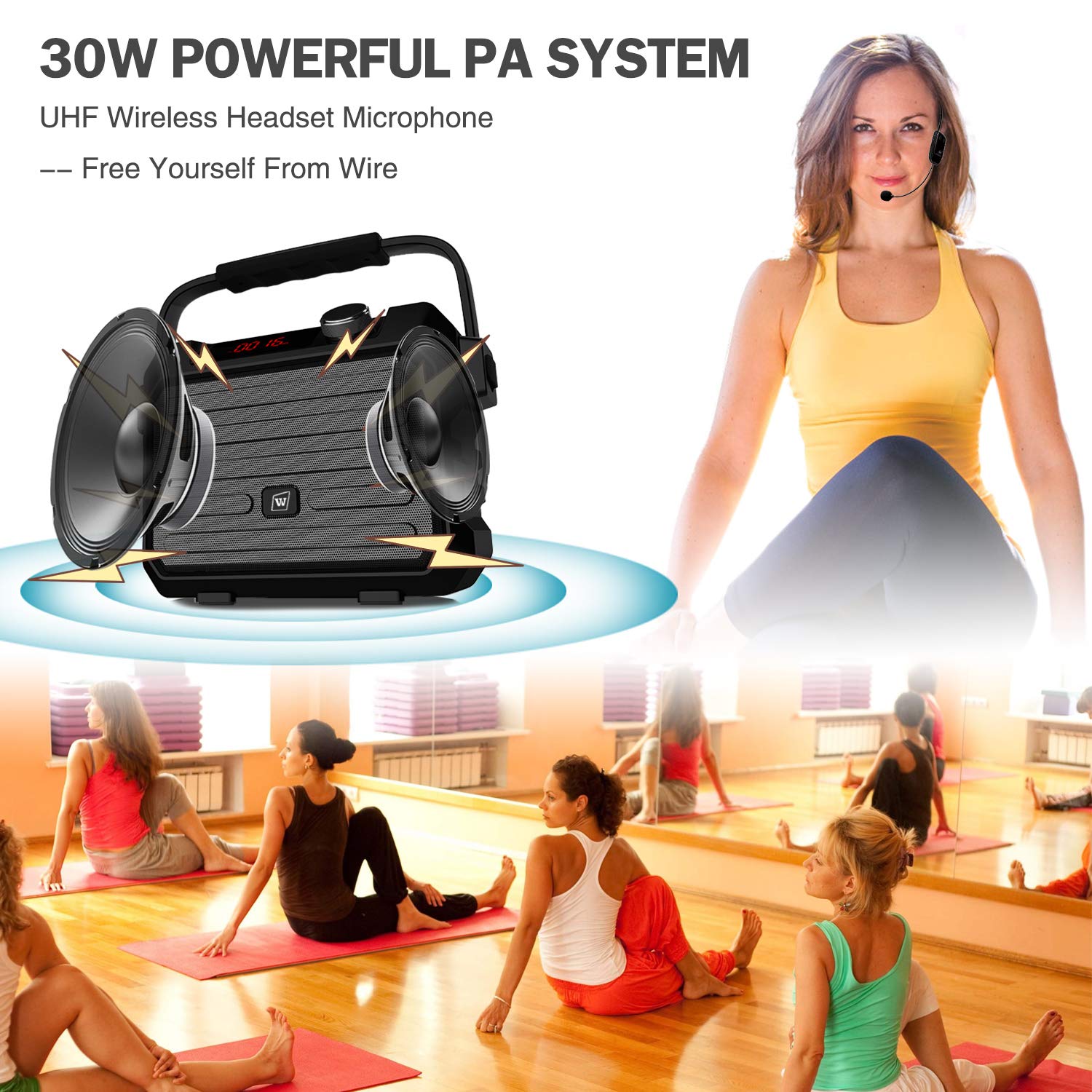30W Rechargeable Portable Mini Pa Speaker System Wireless Headset Mic ...