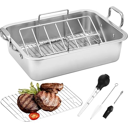 Amazon.com: ExcelSteel Stainless Roaster with Cover, Rack and Spatula ...