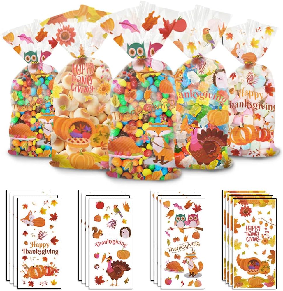 Amazon.com: Hying 100PCS Thanksgiving Cellophane Treat Bags for Candy ...