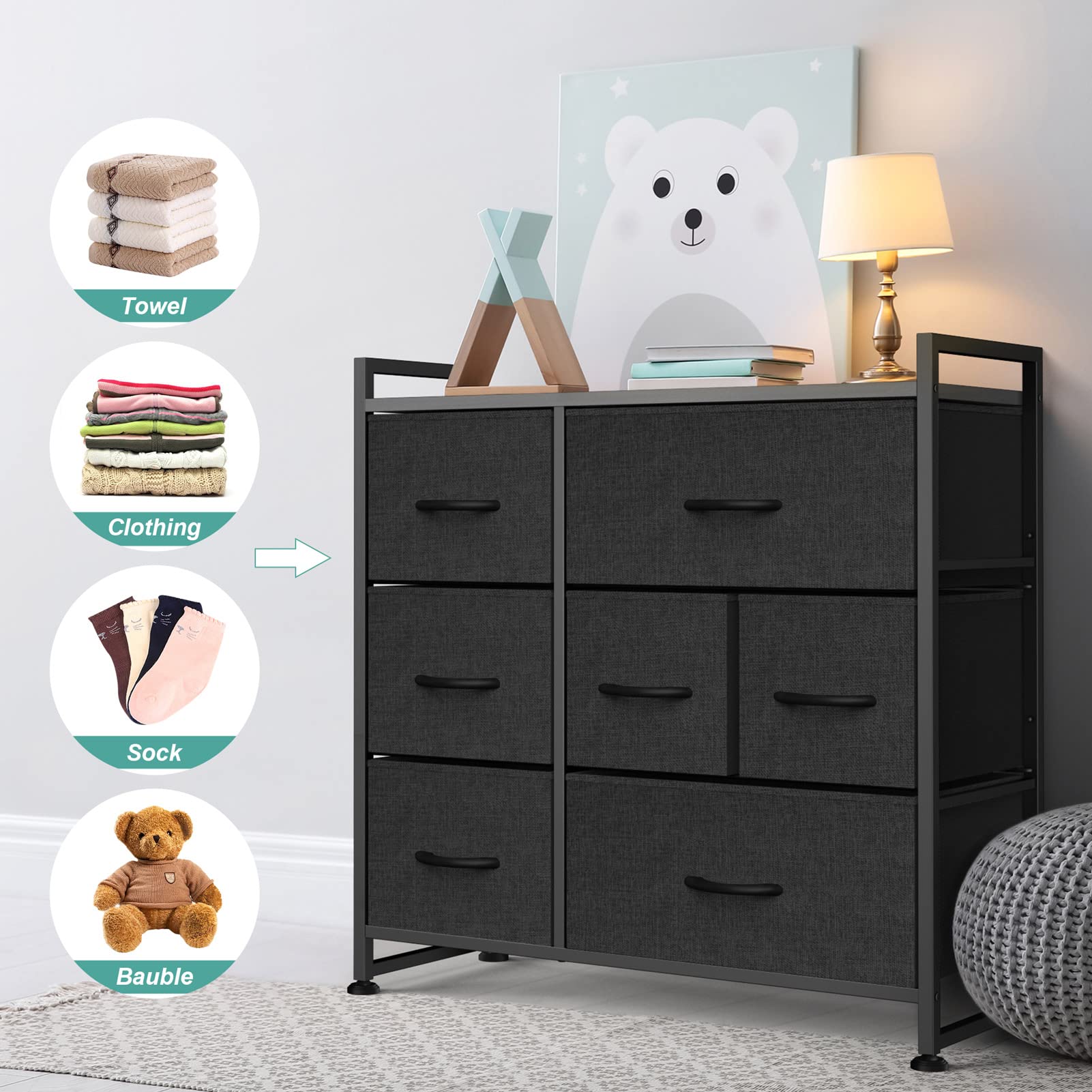 JSungo TV Stand for Living Room, Fabric Dresser with 7 Removable ...