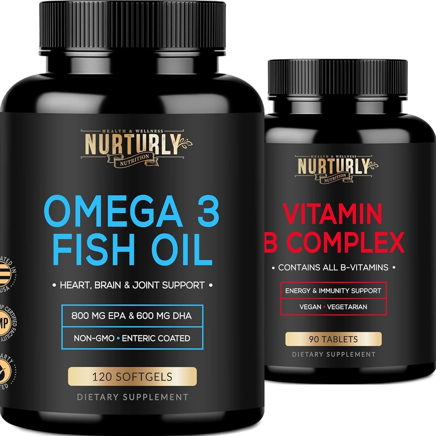 Amazon.com: NURTURLY Vitamin B Complex and Omega 3 Fish Oil - B ...