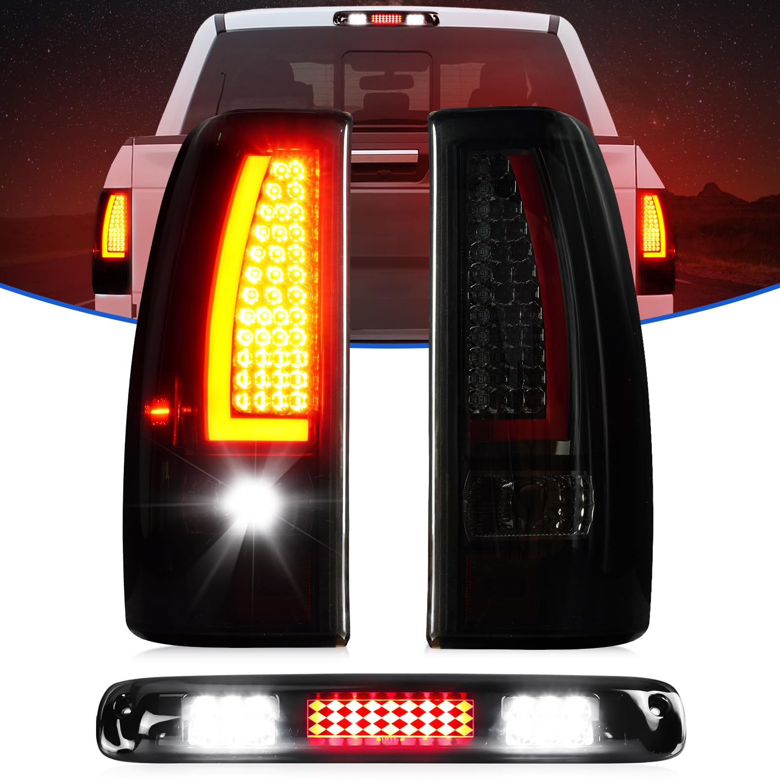 Gubebaili LED Tail Light + 3rd Brake Light Kit for 1999-2002 Chevy ...