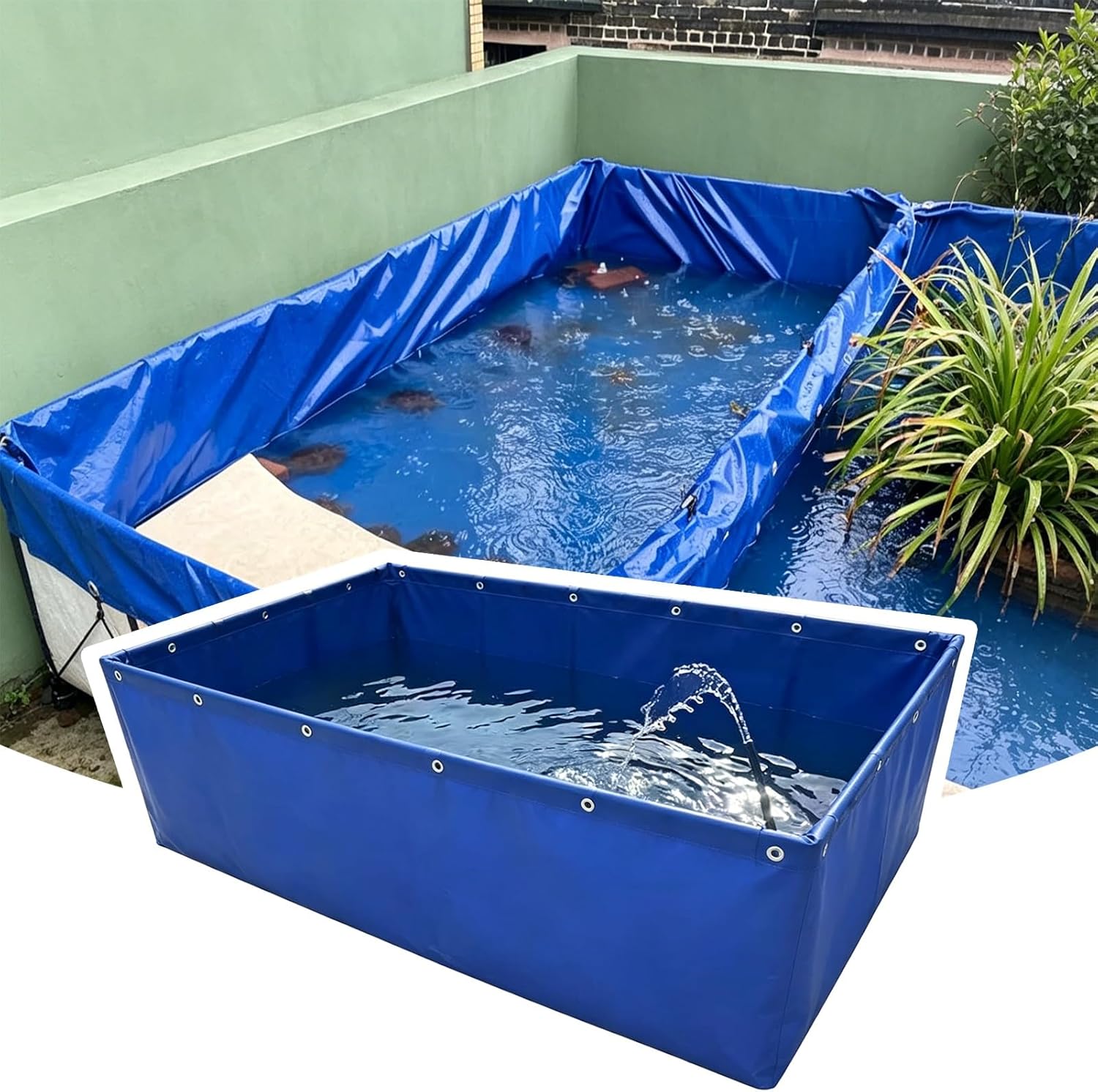 Hamankim Large Capacity Fish Pool, Rectangular Above Ground PVC Canvas ...