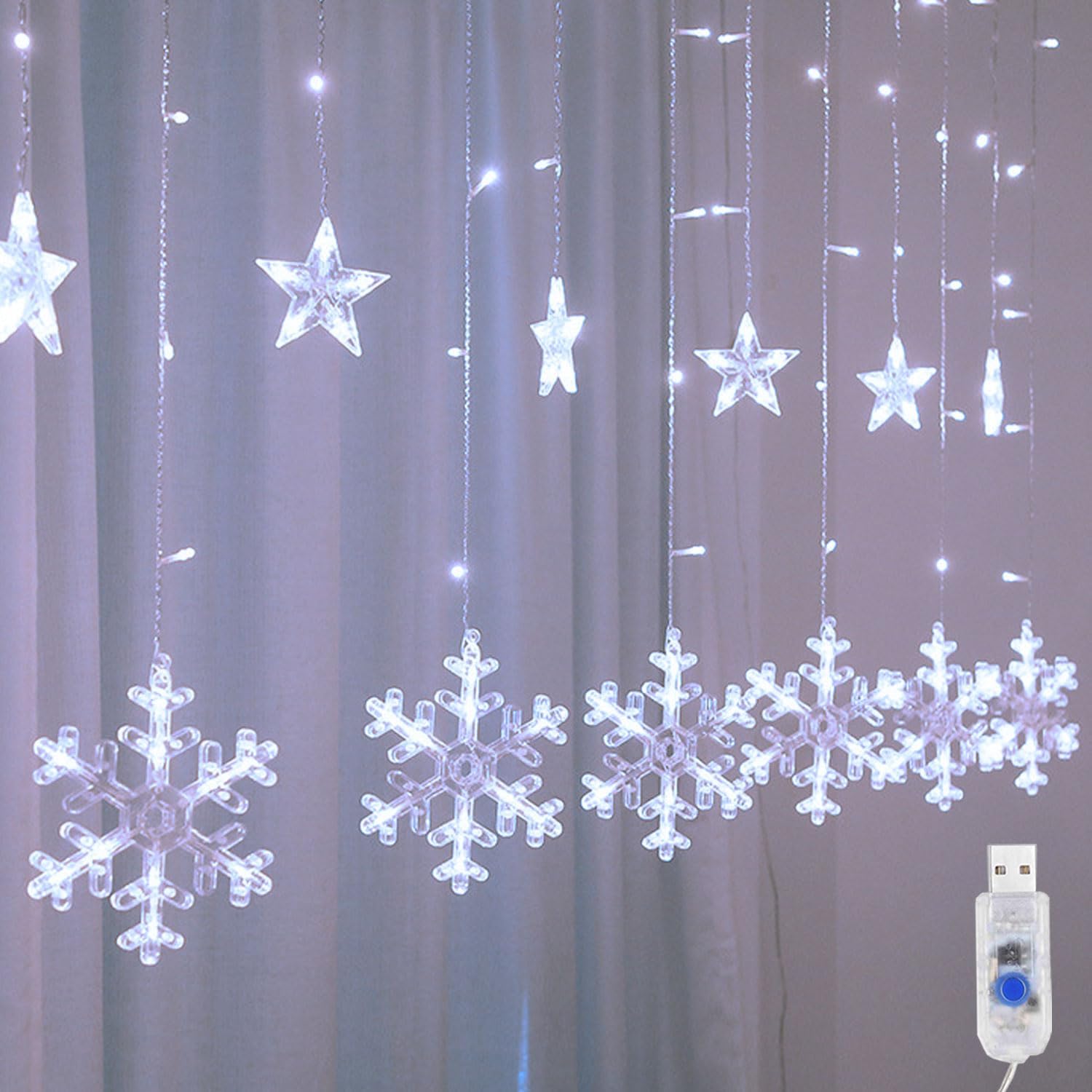 Amazon.com: Snowflake Christmas Lights, 126 LED Curtain Lights with 8 ...