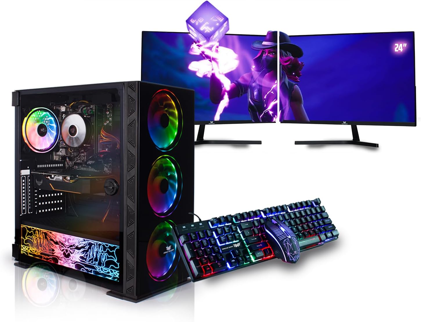 Veno Scorp Gaming PC Dual 24" Monitor Bundle Ryzen 5 5500 Processor RX ...