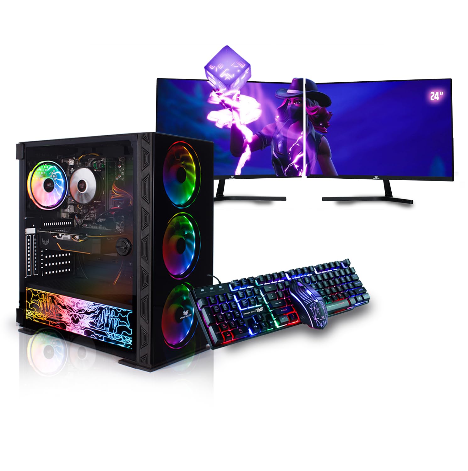 Veno Scorp Gaming PC Dual 24" Monitor Bundle Ryzen 5 5500 Processor RX ...