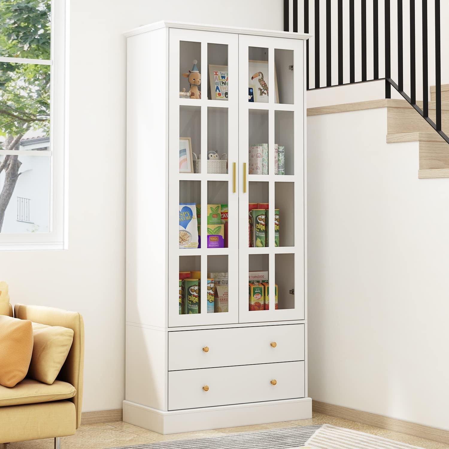 Amazon.com: ECACAD 4-Tier Tall Bookcase Storage Cabinet with Glass ...
