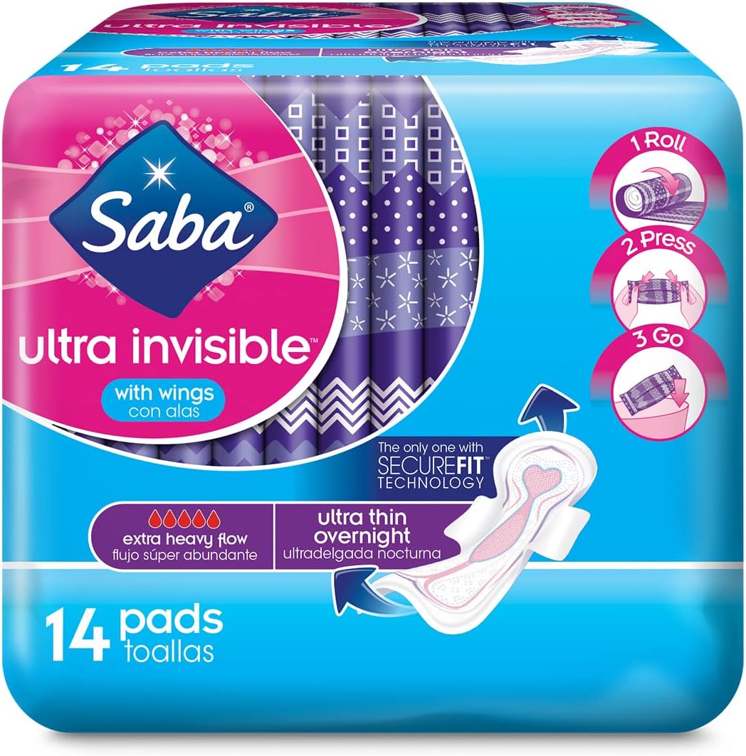 Amazon.com: Saba Ultra Invisible Ultra Thin Overnight Pads with Wings ...