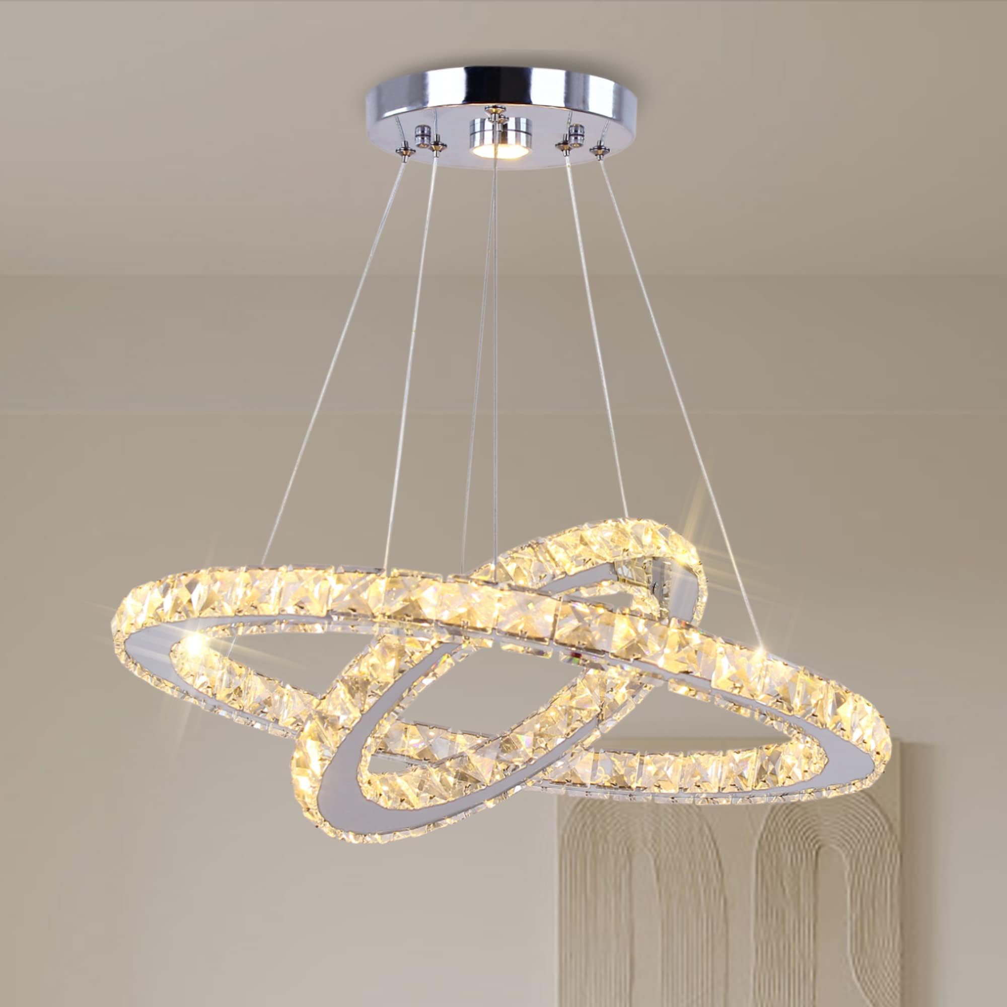 Finktonglan Modern LED Crystal Chandelier 19.7 x 11.8 inches Ceiling ...