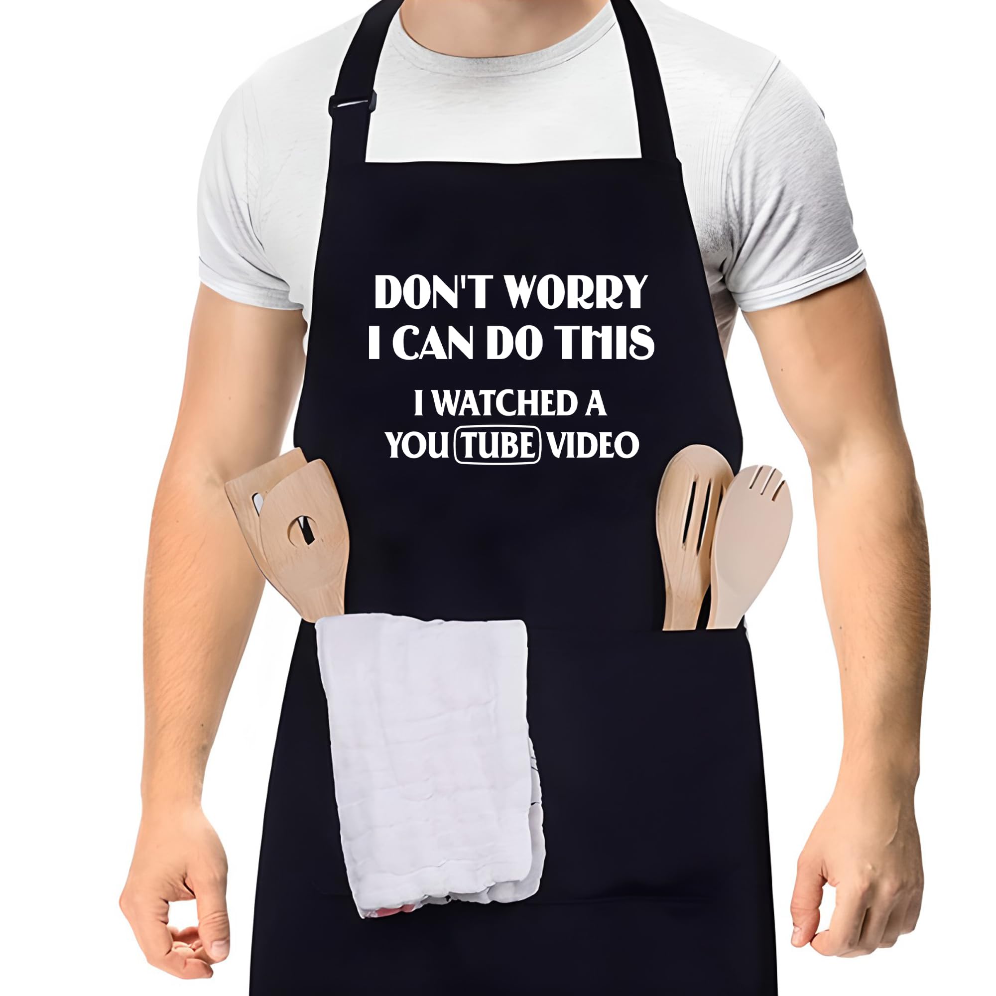 Funny Black Cooking Apron for Men and Women, Adjustable Grill Kitchen ...