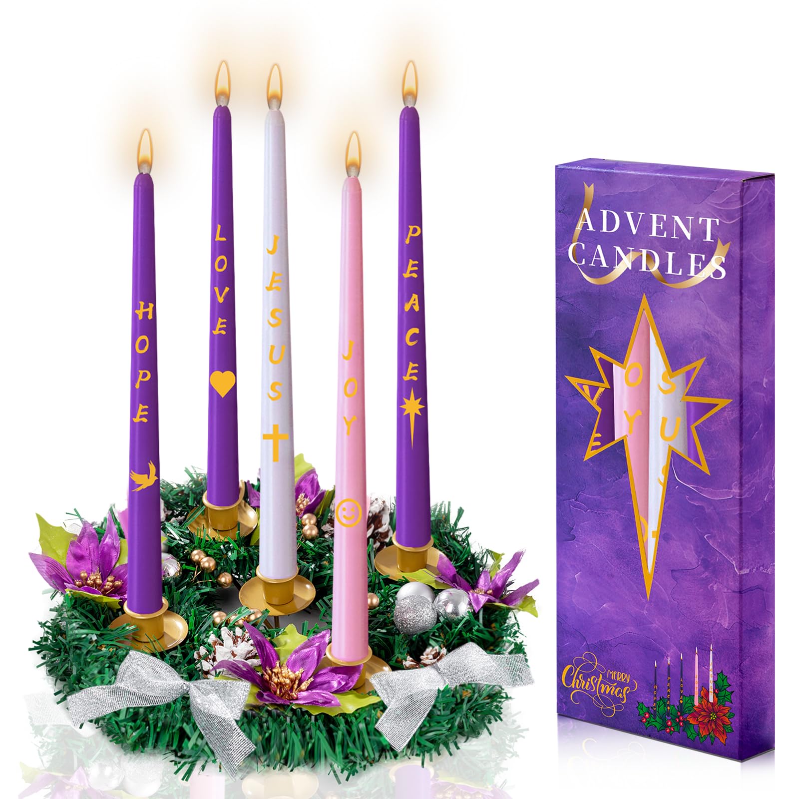 Amazon.com: 12 Inch Christmas Advent Wreath Candle Holder with 5 ...