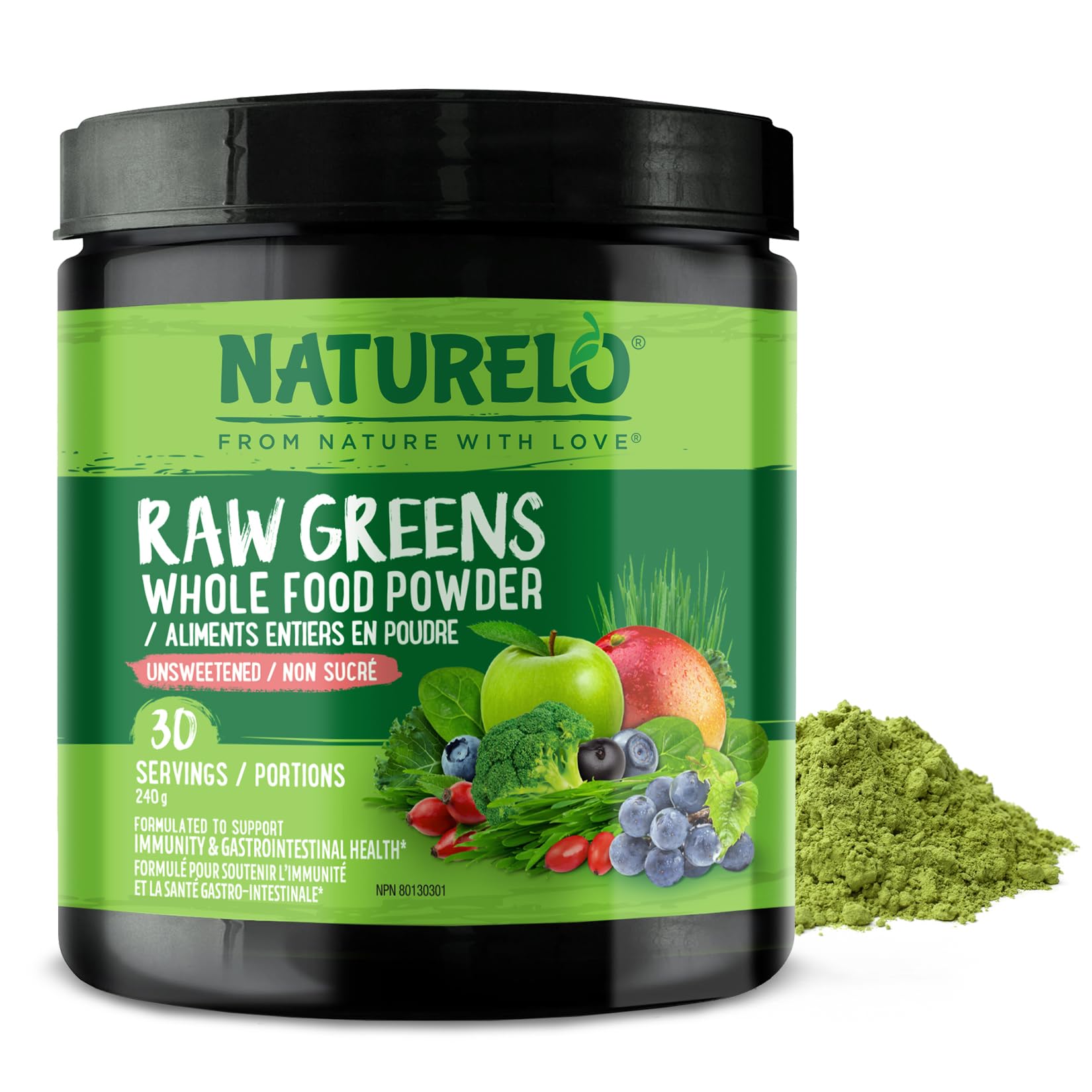 NATURELO Raw Greens Superfood Powder - Unsweetened - Boost Energy ...
