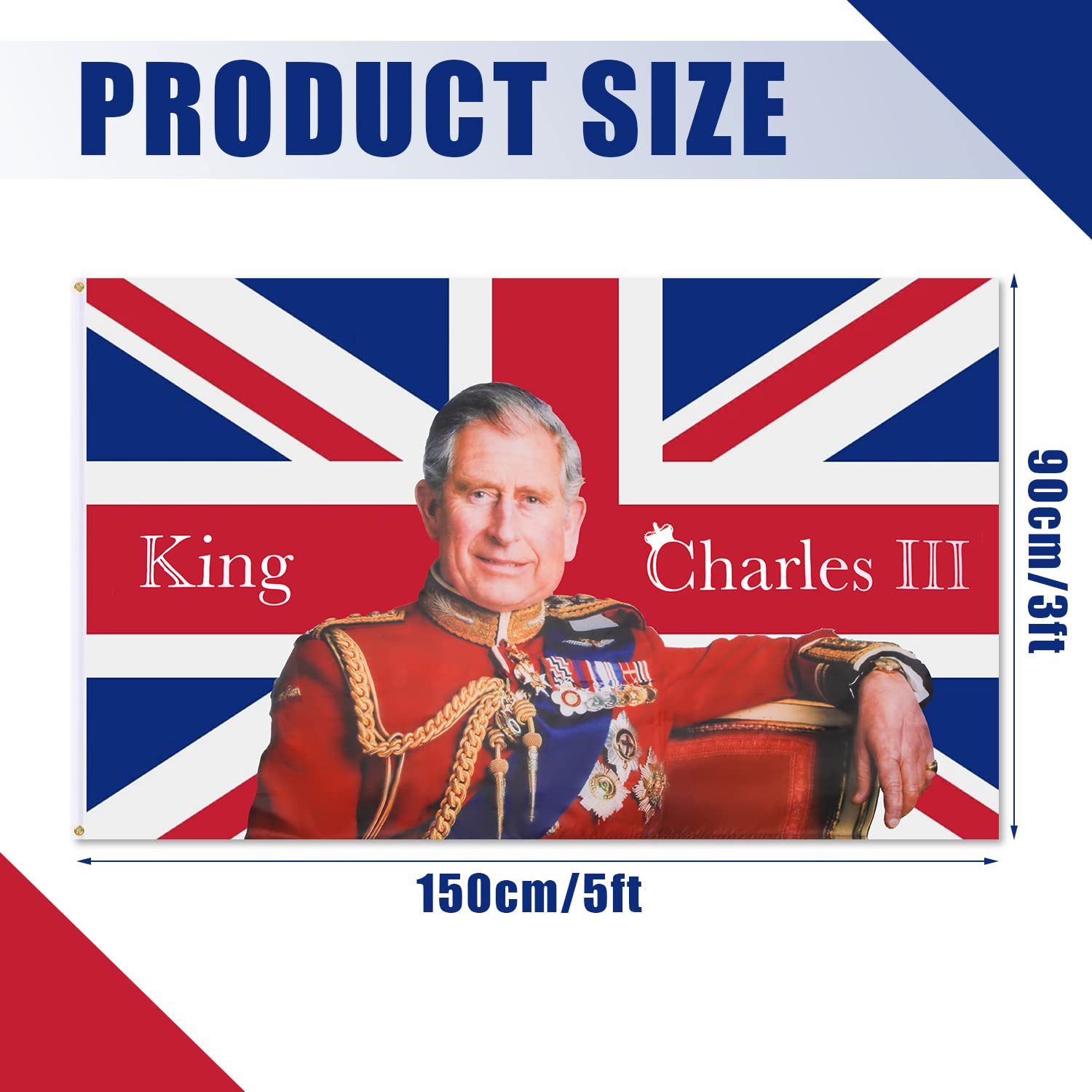 King Charles III Union Jack Flag, King Flag 5ft x 3ft King Charles 3rd ...