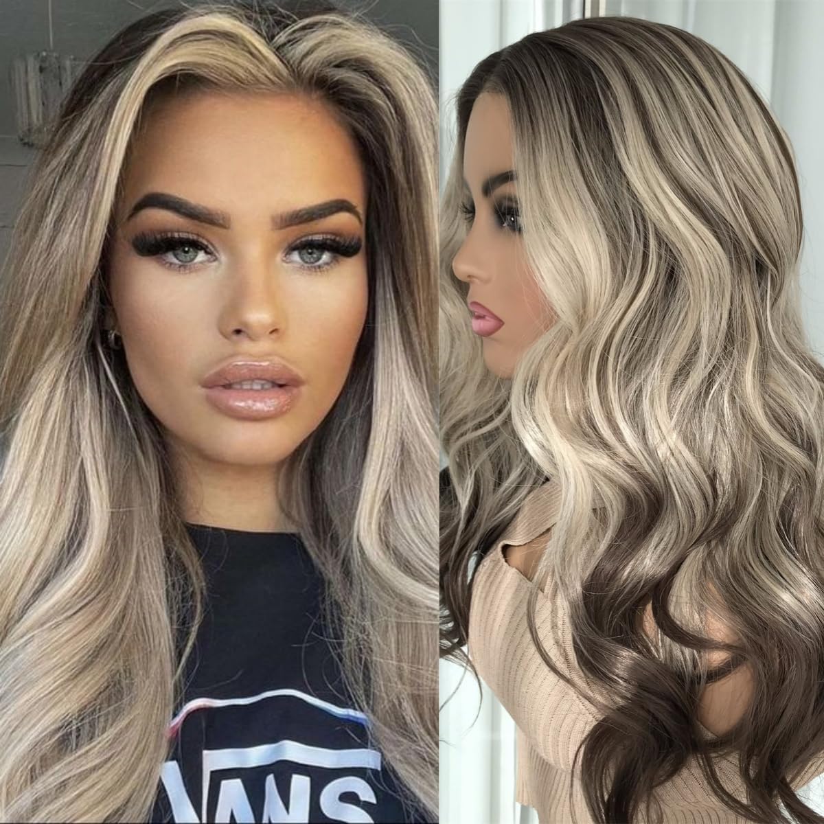 Amazon.com : QDBOWIN 16" Wear Go Glueless Highlight Brown Lace Front ...