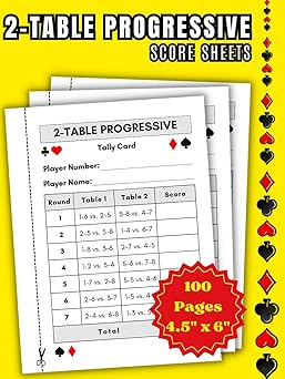 Amazon.com: Two Table Progressive Bridge Tally Cards | Small Size 4.5 ...