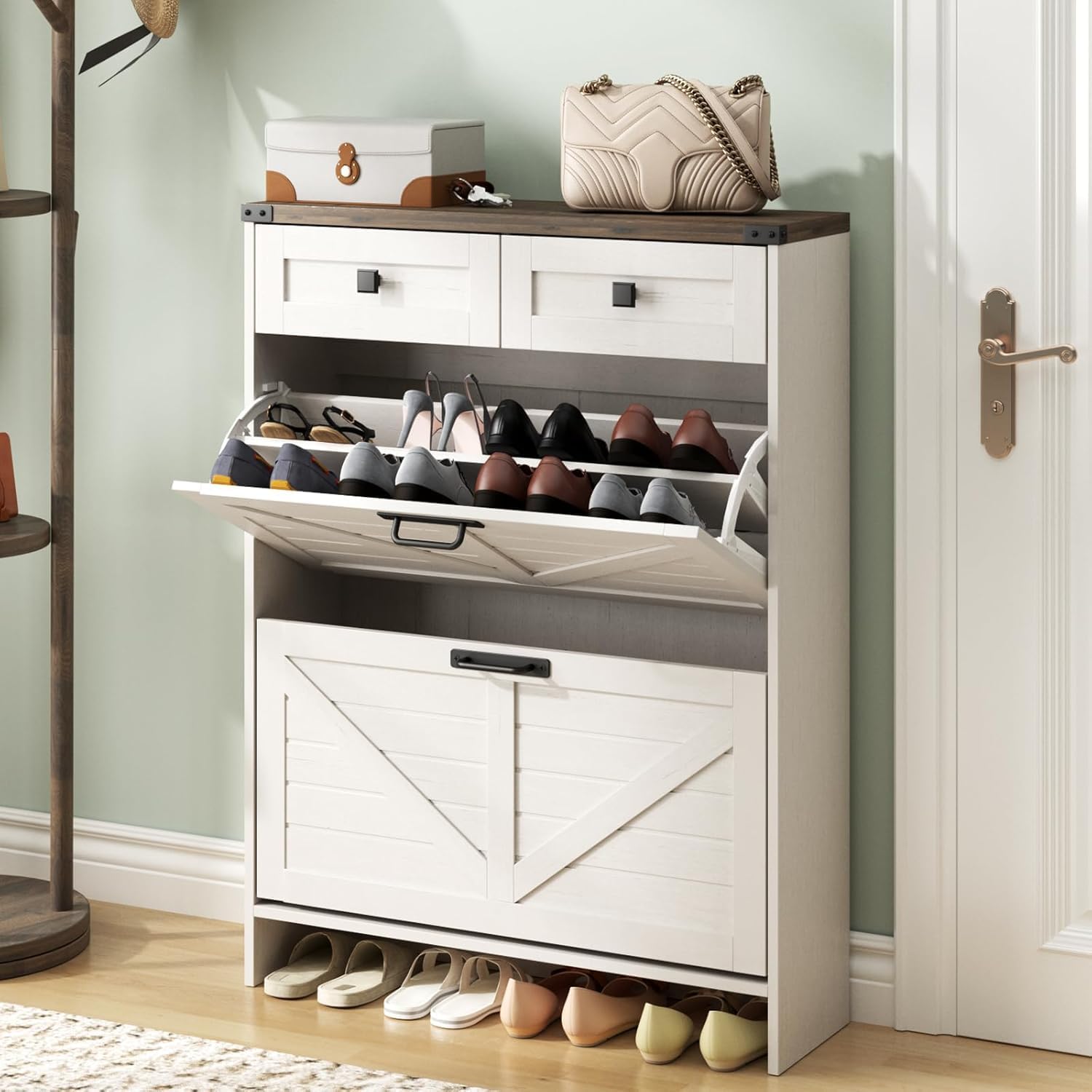 Drefure Shoe Storage Cabinet with 2 Flip Drawers & 2 Drawers ...