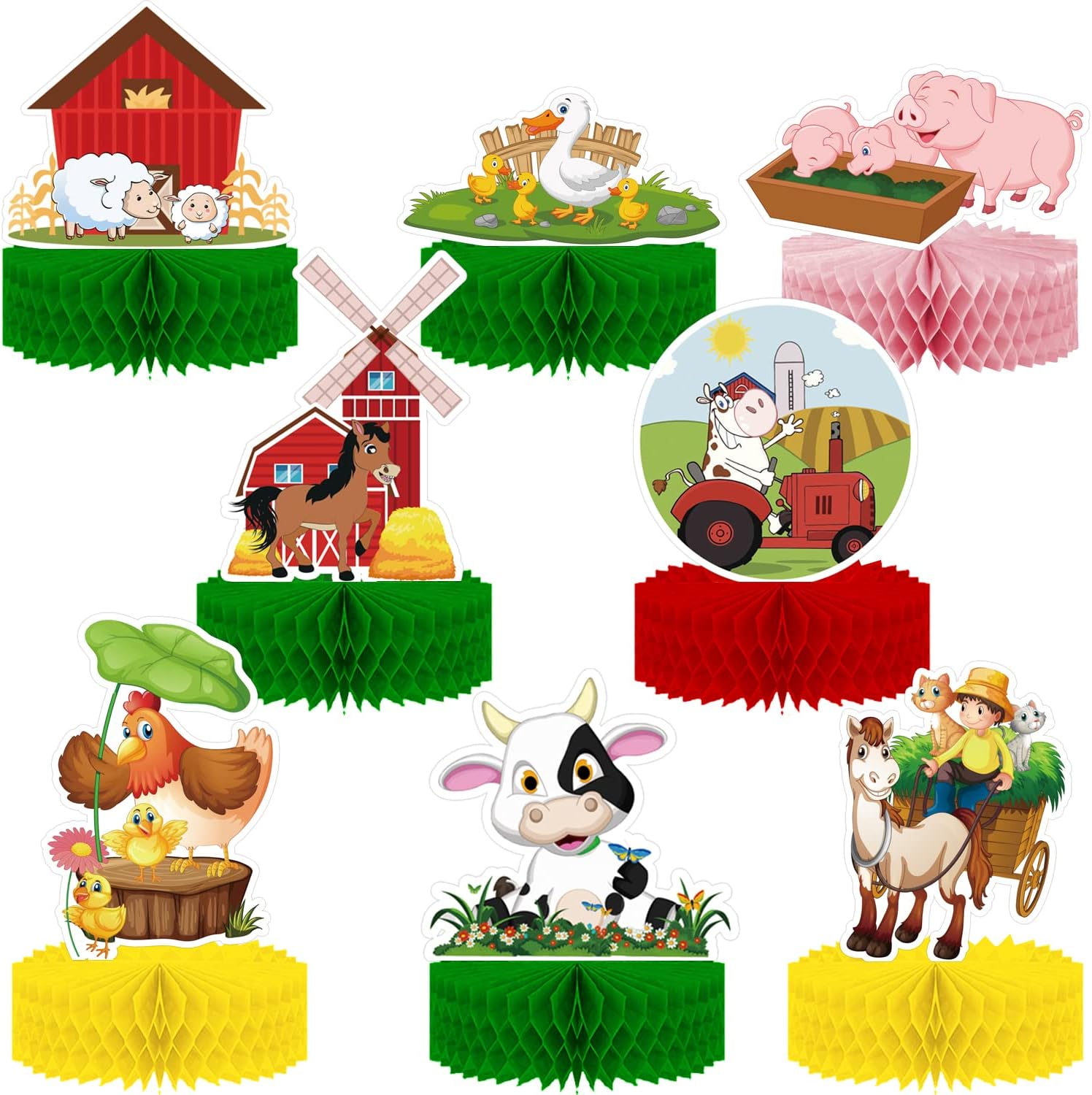 Amazon.com: 8 Pieces Farm Animals Honeycomb Centerpieces Farm Themed ...