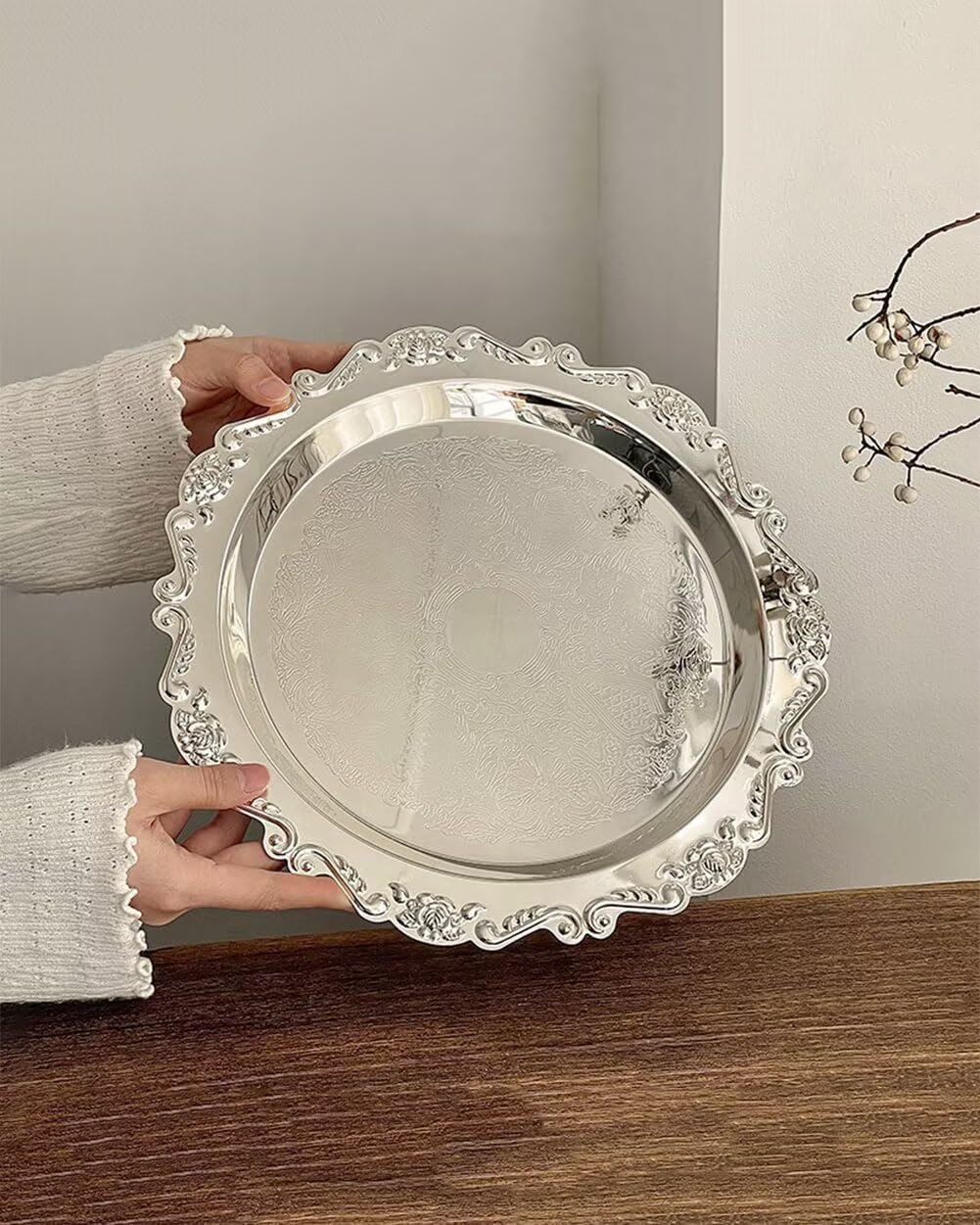 Snapklik.com : Round Decorative Tray 9.8in Metal Dessert Plates Vintage ...