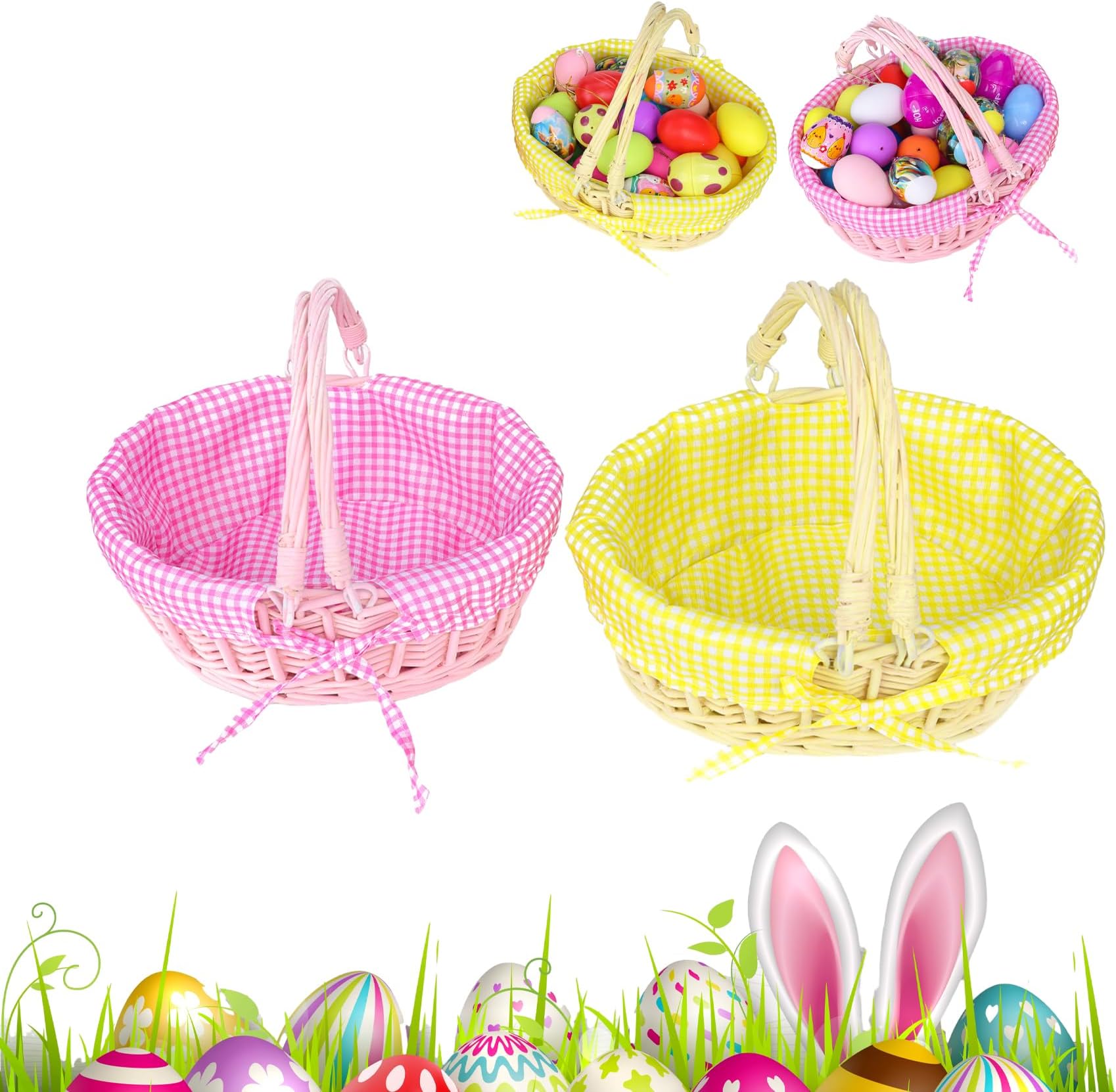 Amazon.com : Hushee 3 Pack Willow Easter Basket with Folding Handle ...