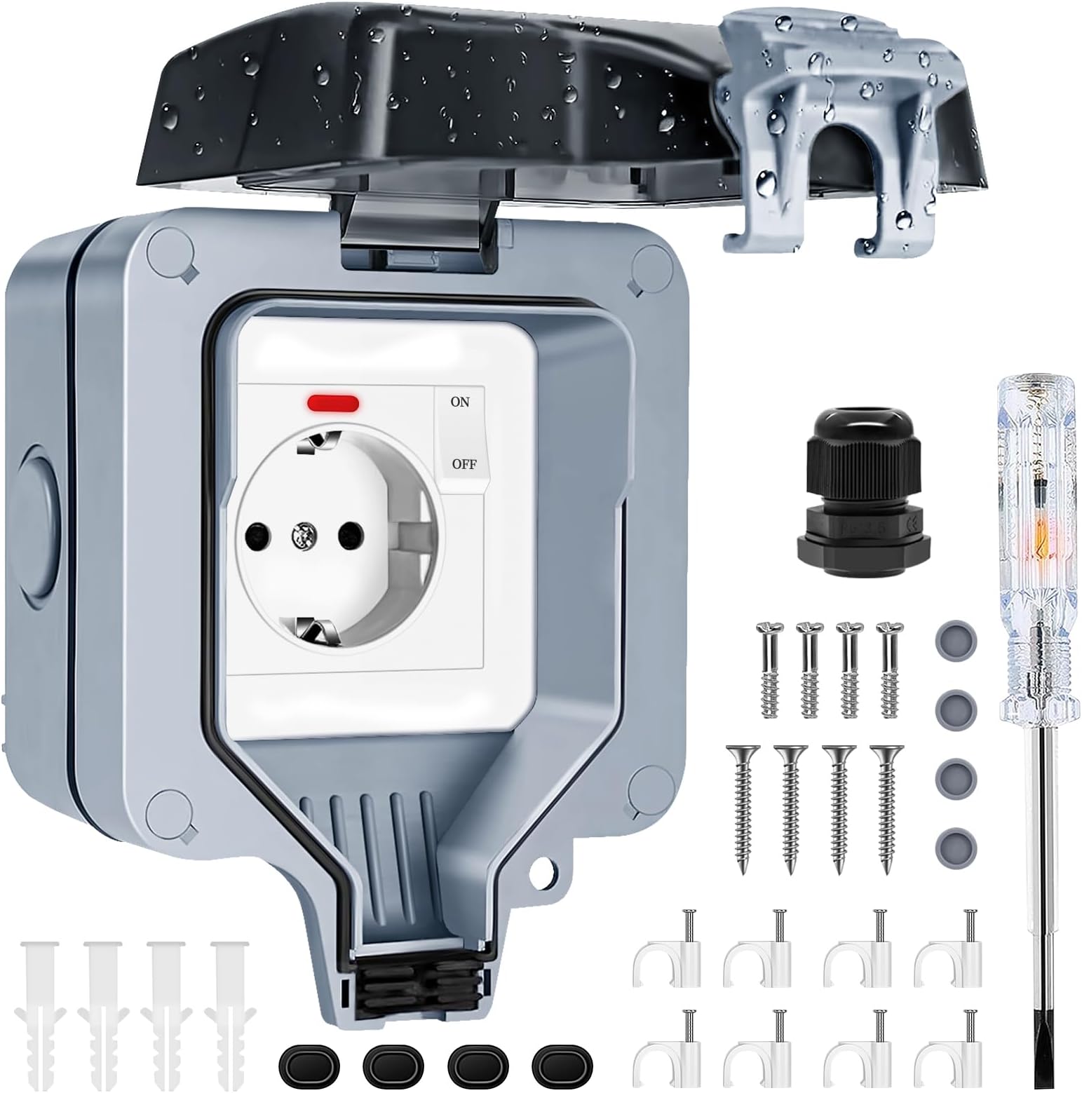 Philips Rock Outdoor Doppelsteckdose, wetterfeste Steckdose mit 2 ...